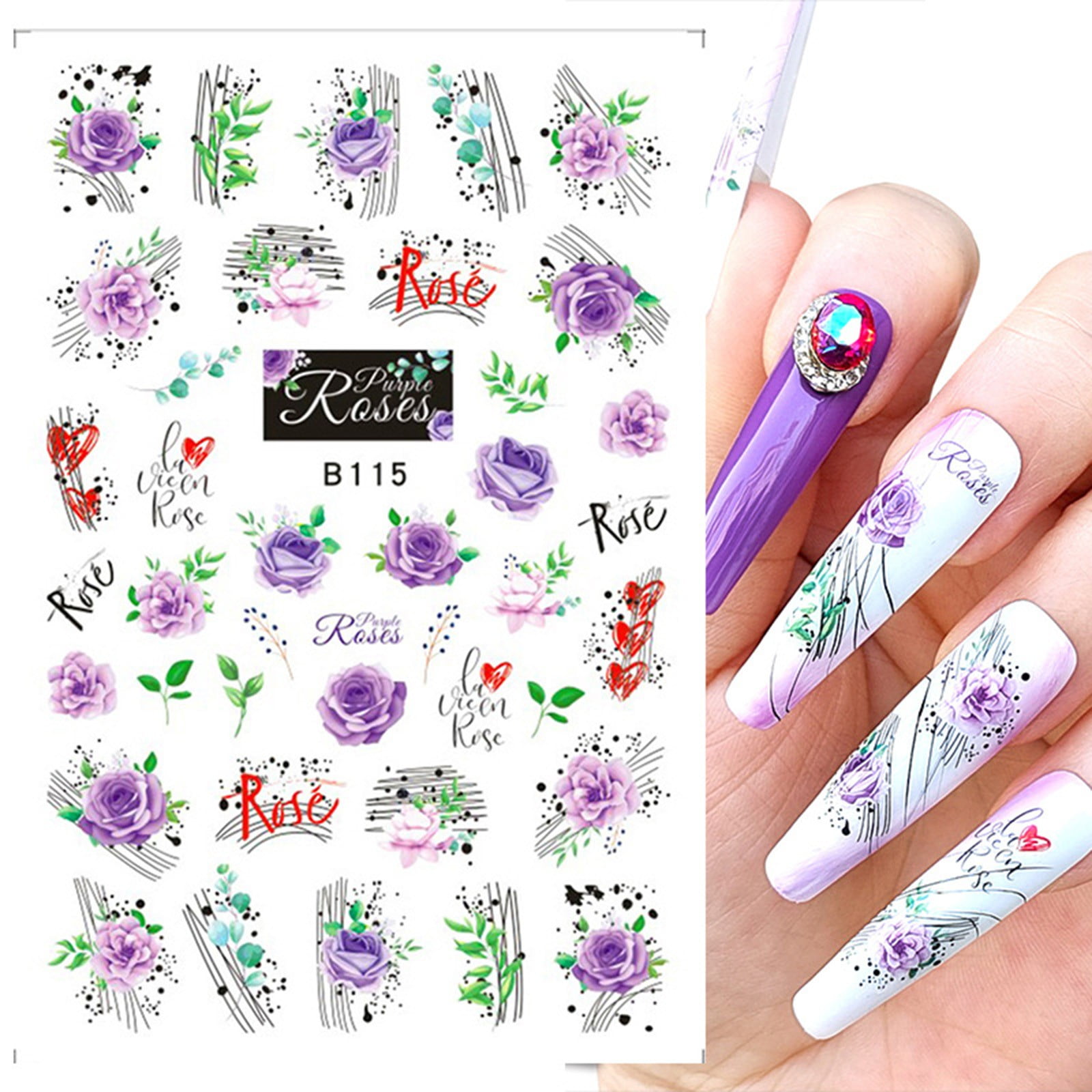 HMPEAIIY Gel X French Manicure Tip Flower Stickers Decals Colorful 3D ...