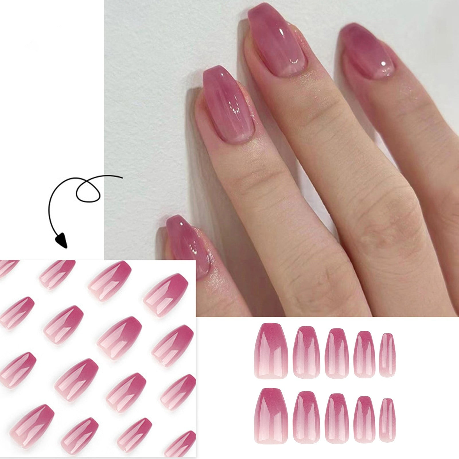 HMPEAIIY Summer Rose Red Wearable Nail Polish Ballet Nails Gradient ...