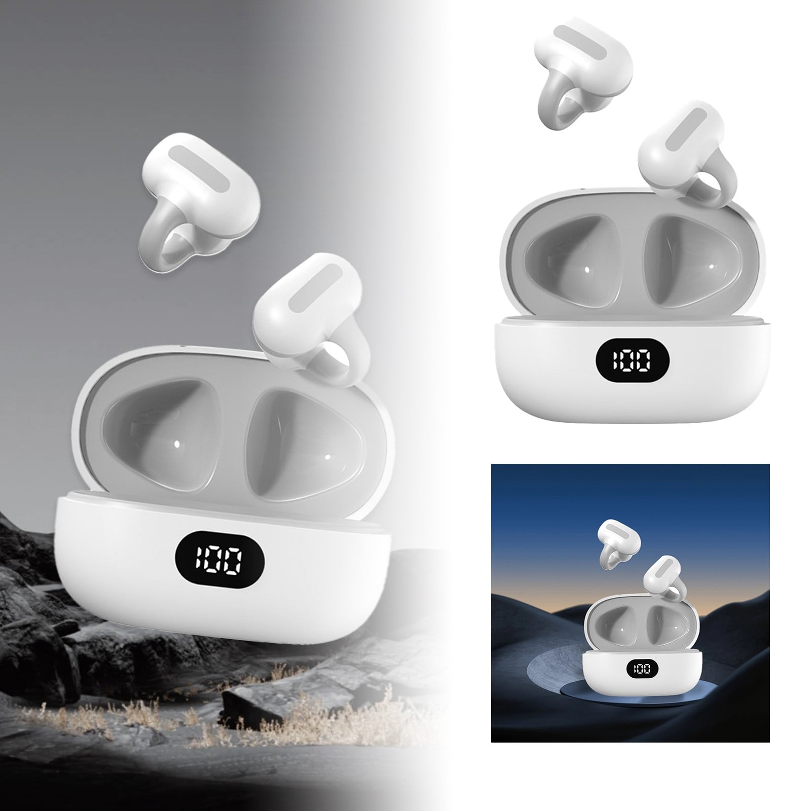 HMPEAIIY Wireless Earbuds Mic Earphone Double Ear Clip On Style Non In ...