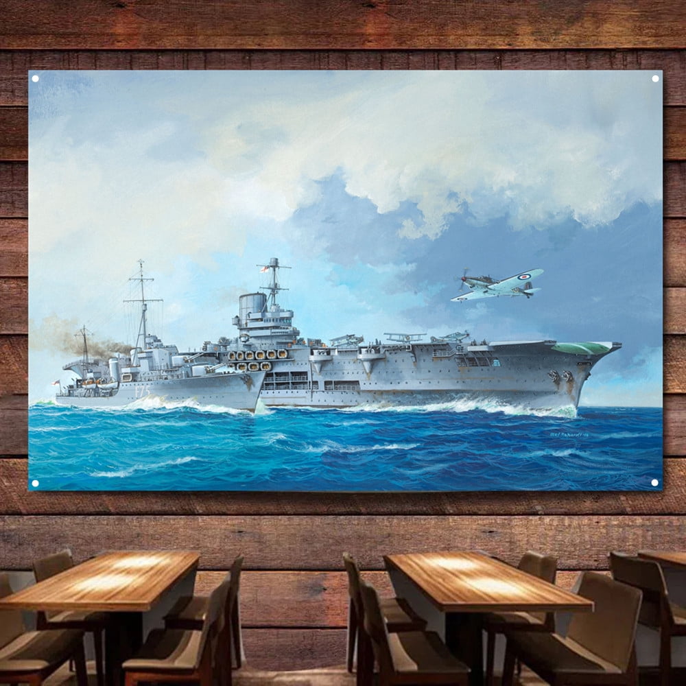 HMS Ark Royal & Tribal Class Des Battleship Wall Art Banners Hanging ...