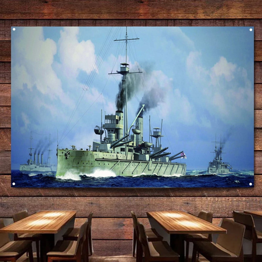 HMS Dreadnought 1915 Battleship Wall Art Banners Hanging Flags Wall ...