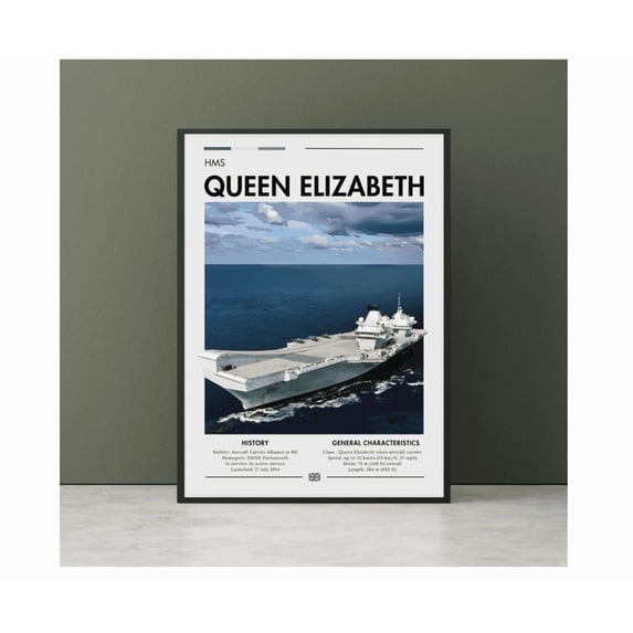 HMS Queen Elizabeth Naval Ship Print: Historic Battleship Poster ...