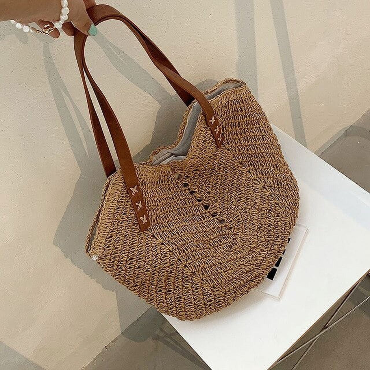 HMSHA Designer Women Bags Round Straw Tote Raffia Round Barrel Straw ...
