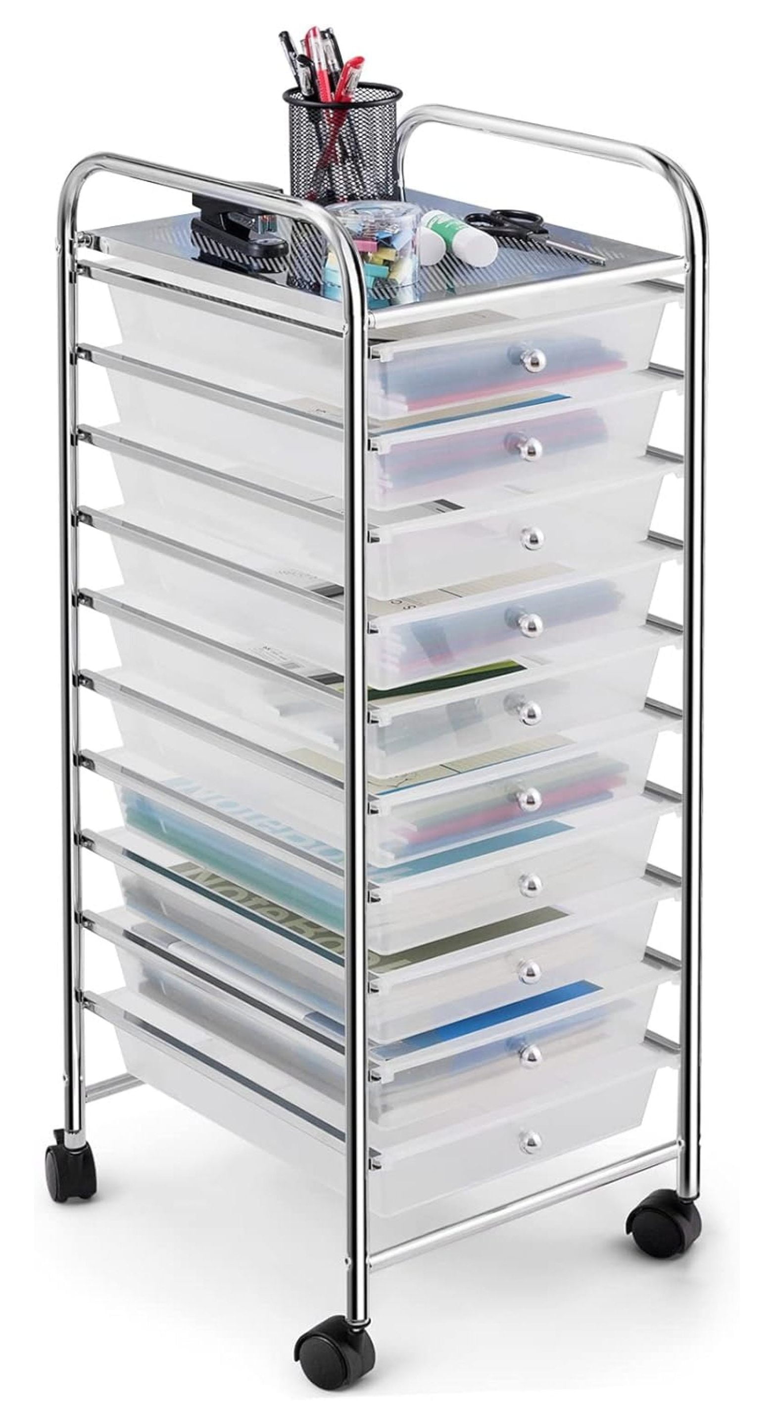 HMTtie 10-Drawer Rolling Storage Cart, Utility Mobile Trolley with ...