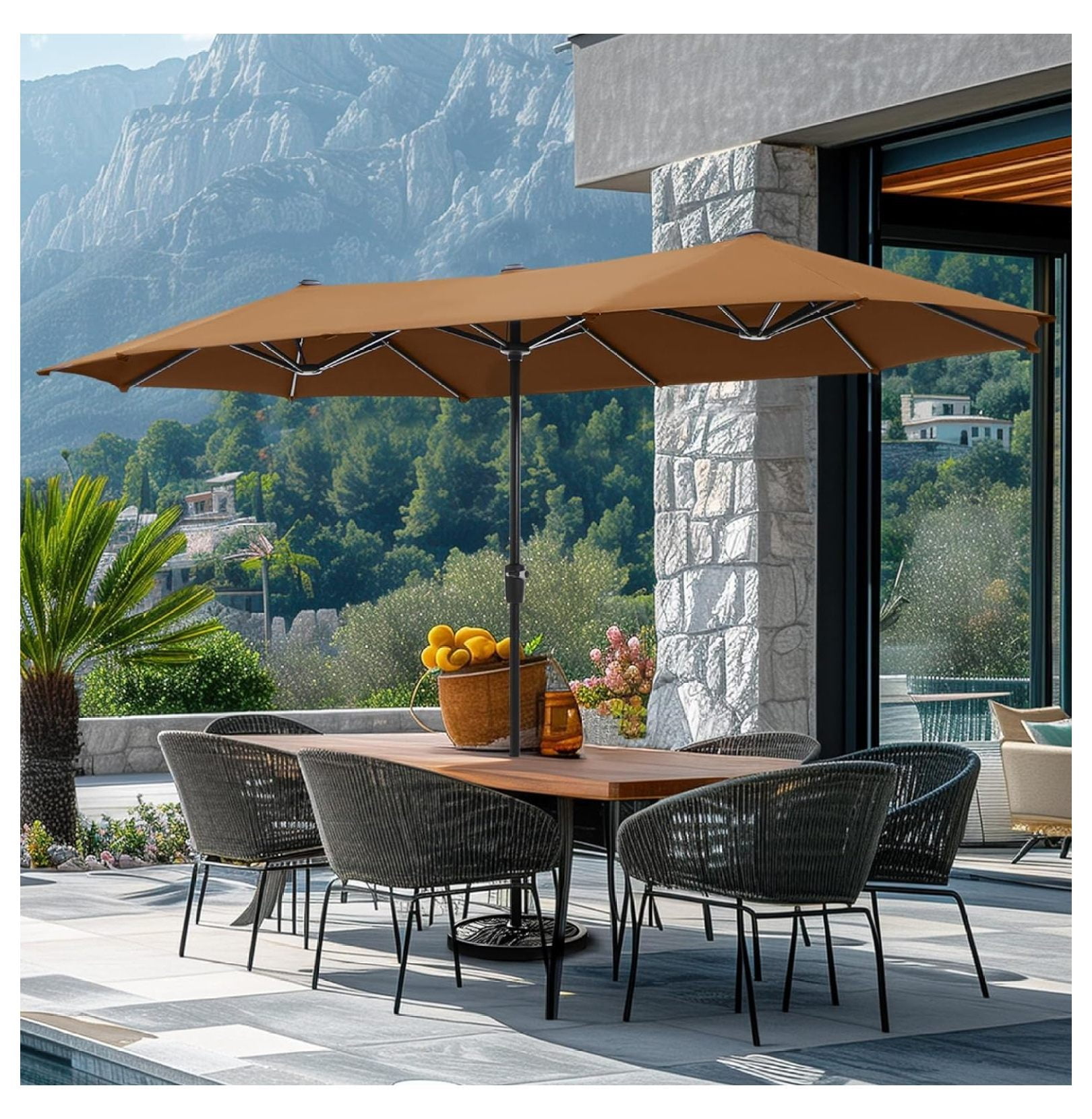 HMTtie 13ft Outdoor Patio Umbrella, Rectangle Table Umbrella with Crank ...
