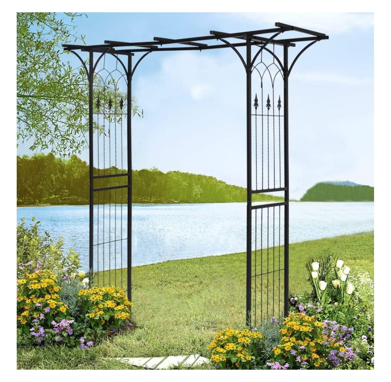 HMTtie 6.8ft Extra Large Garden Arch Trellis - Metal Black Garden arbor ...