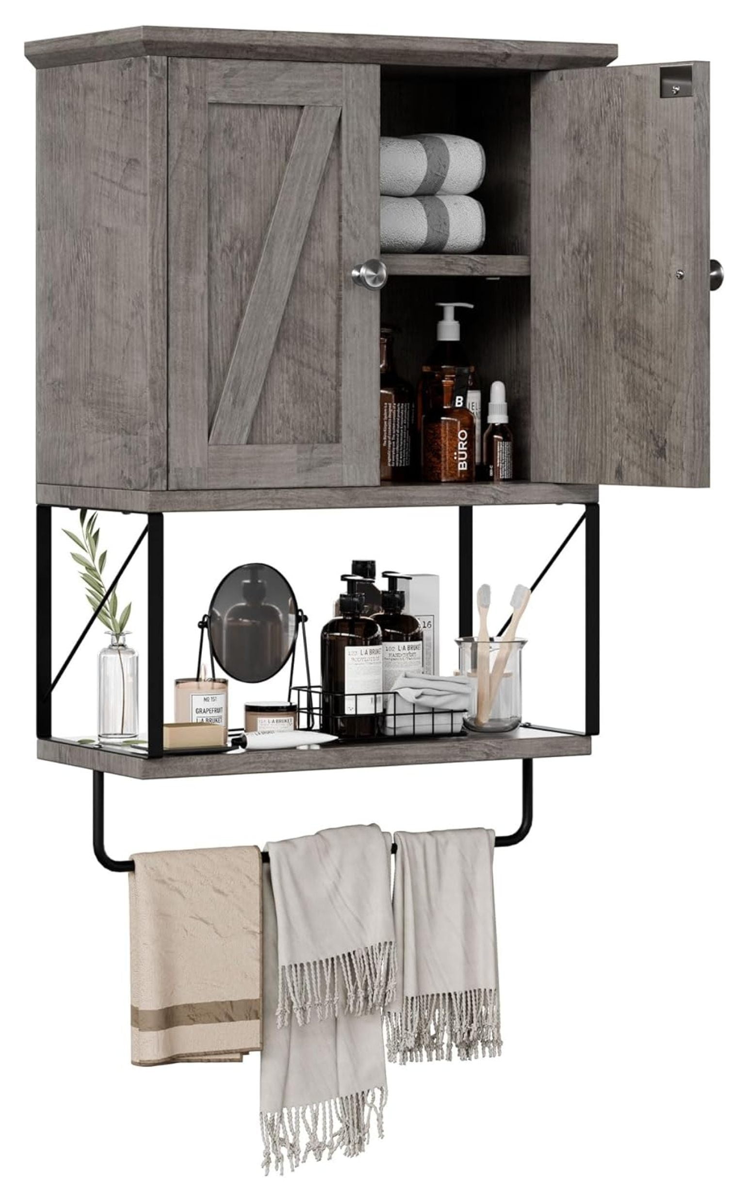 HMTtie Bathroom Cabinet Wall Mounted with Towels Bar, Over The Toilet ...