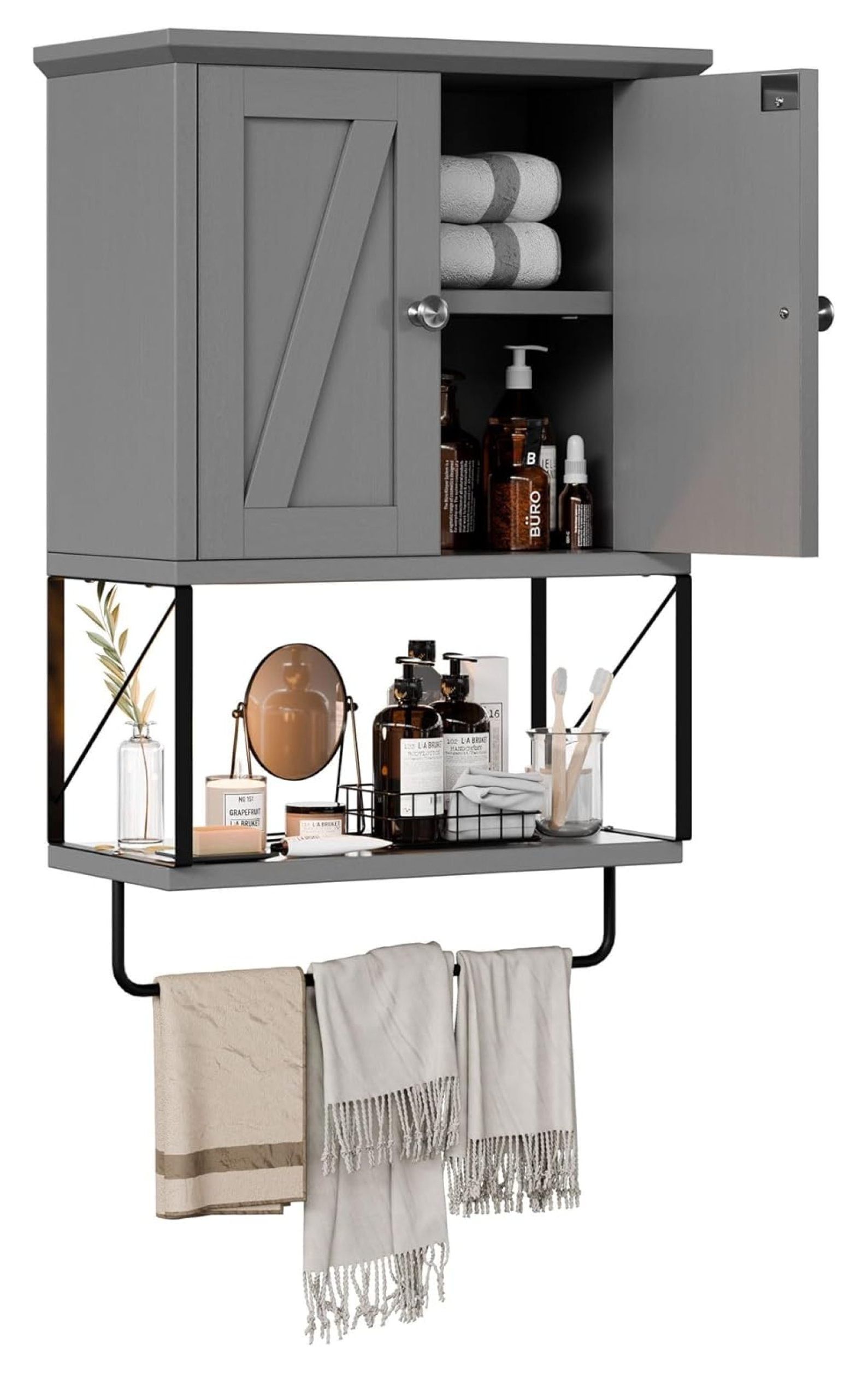 HMTtie Bathroom Cabinet Wall Mounted with Towels Bar, Over The Toilet ...