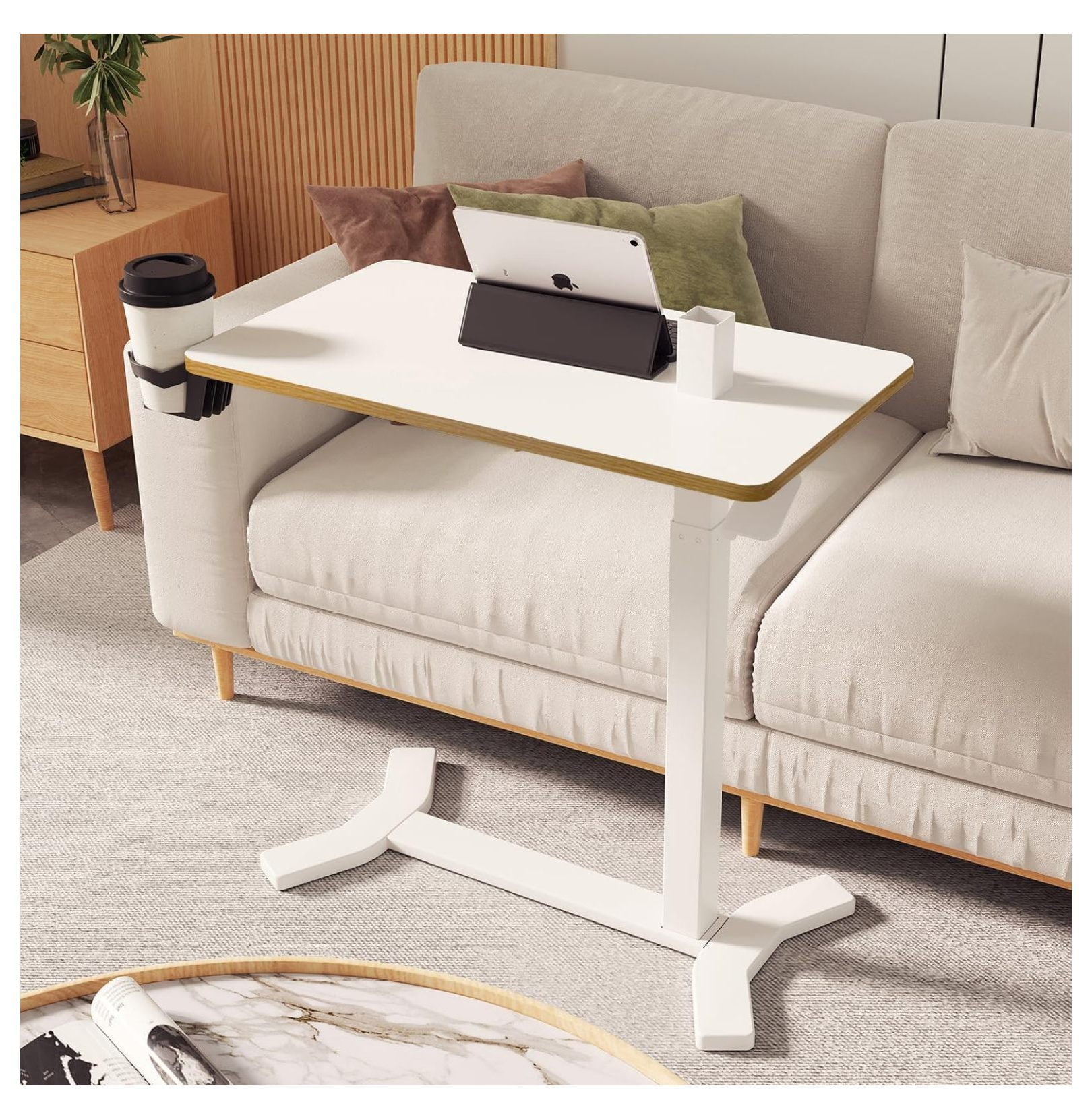 HMTtie Medical Adjustable Overbed Bedside Table with Hidden Casters ...