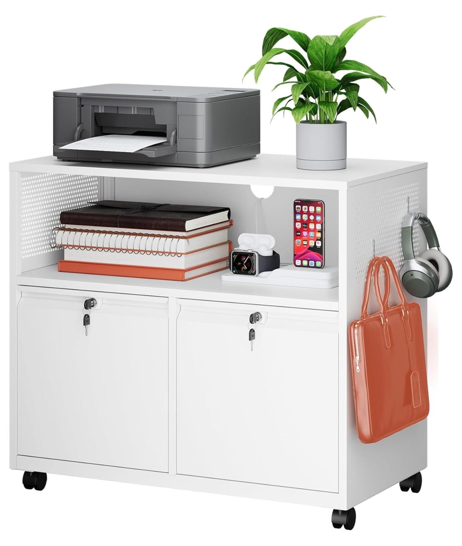 HMTtie Printer Stand with Storage 2 Drawers, Rolling File Cabinet for ...