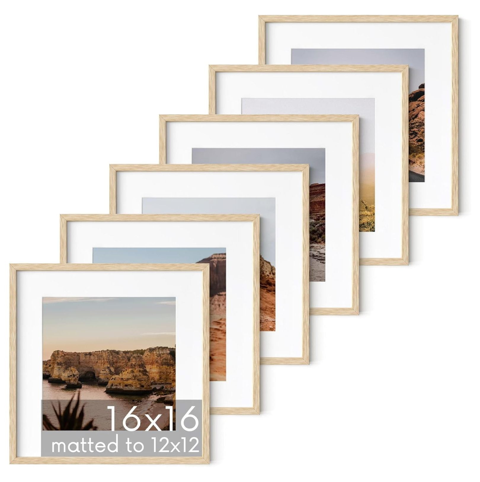 HMTtie Solid Oak Wood 16”x16” Picture Frames Matted to 12”x12” Set of 6 ...