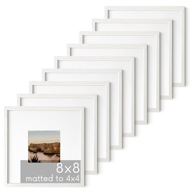 HMTtie Solid Oak Wood 8”x8” Picture Frames Matted to 4”x4” Set of 9 - Square White Picture ...