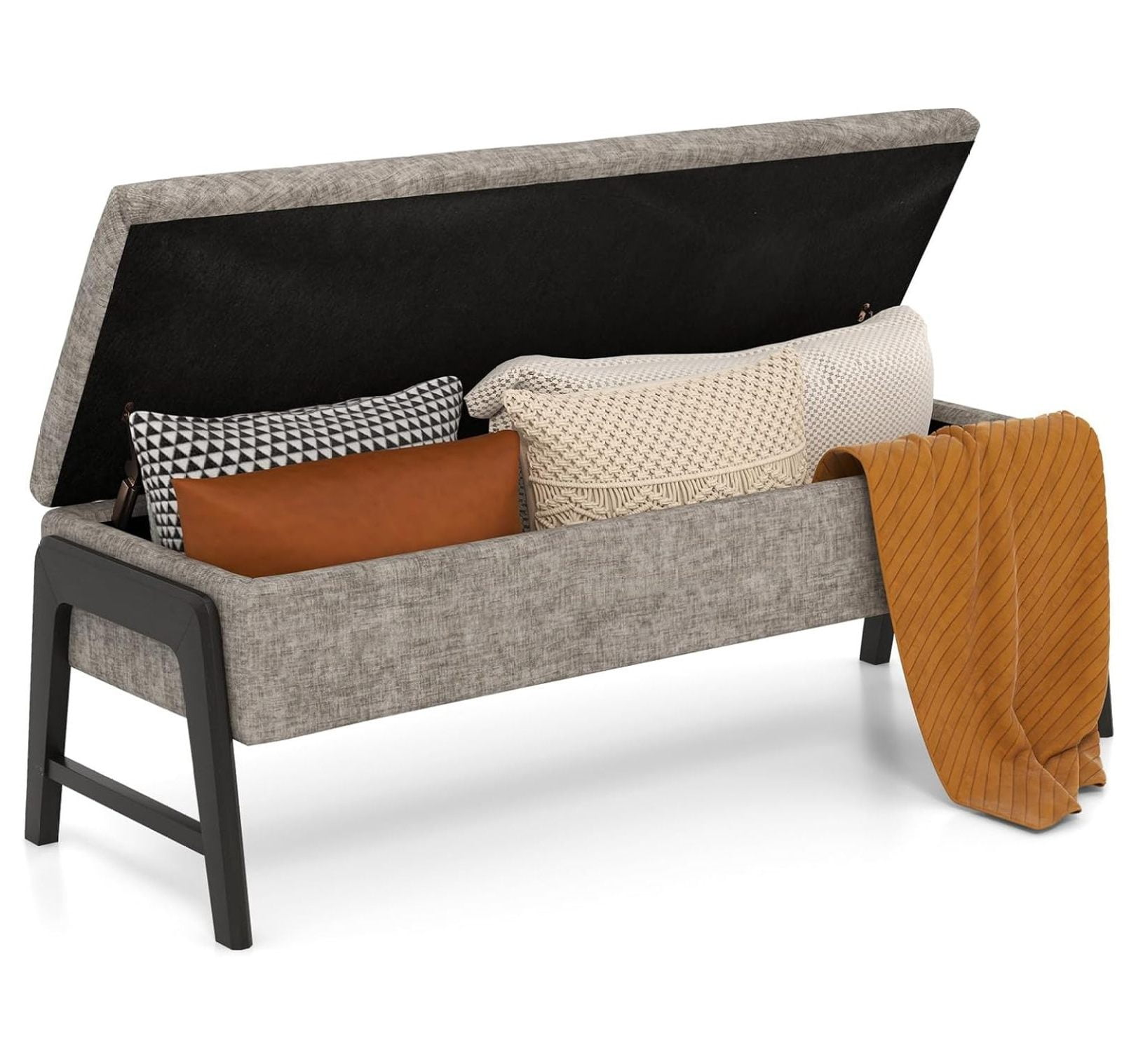 HMTtie Storage Ottoman Bench, Upholstered Storage Bench with Safety ...