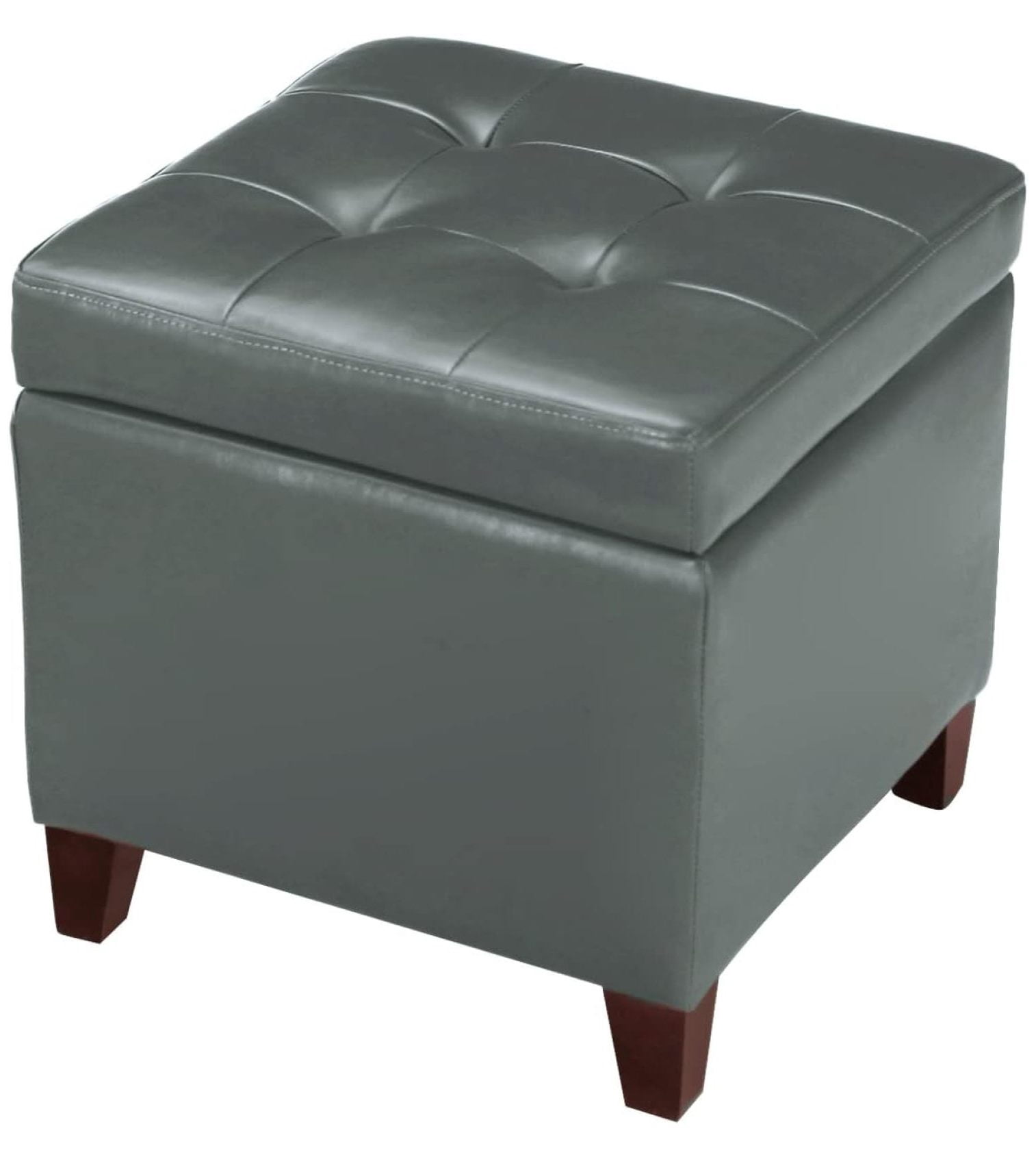HMTtie Tufted Faux Leather Storage Ottoman Square Cube Foot Rest Stool ...