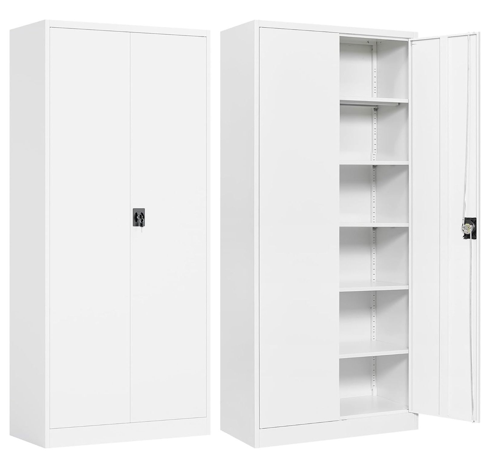 HMTtie White Metal Storage Cabinet with 5 Adjustable Shelves,Metal ...