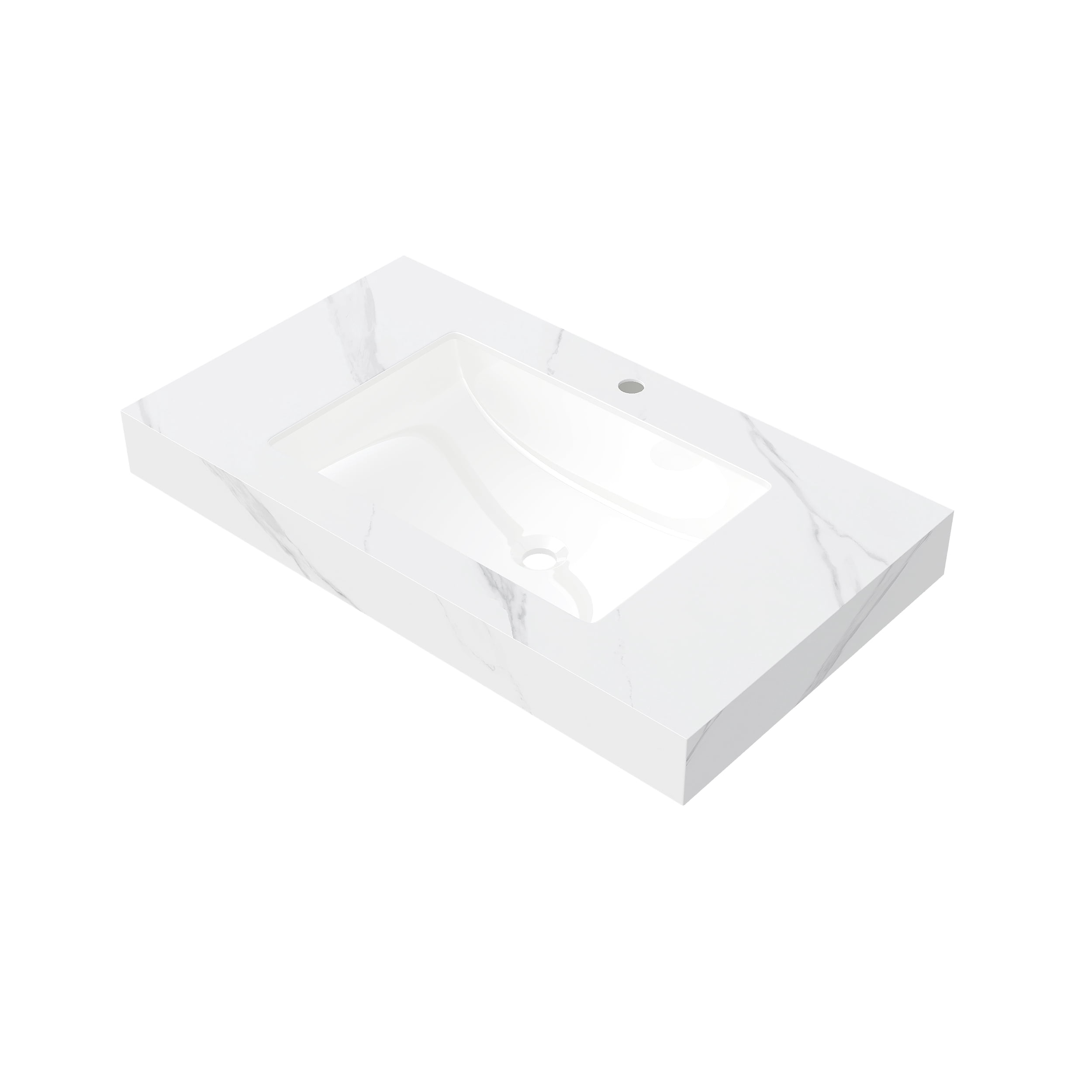 HMYG 36" White Sintered Stone Countertop and Undermount Ceramic Basin ...