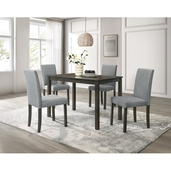 HMYG 5pc Dark Wood/Gray Dining Set Rectangular Table 4 Fabric ...