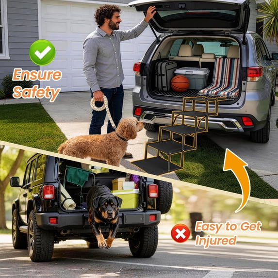 HMYG Extra Wide Foldable Dog Stairs,Pet Ramp,Non-Slip Surface,Soft Foam ...