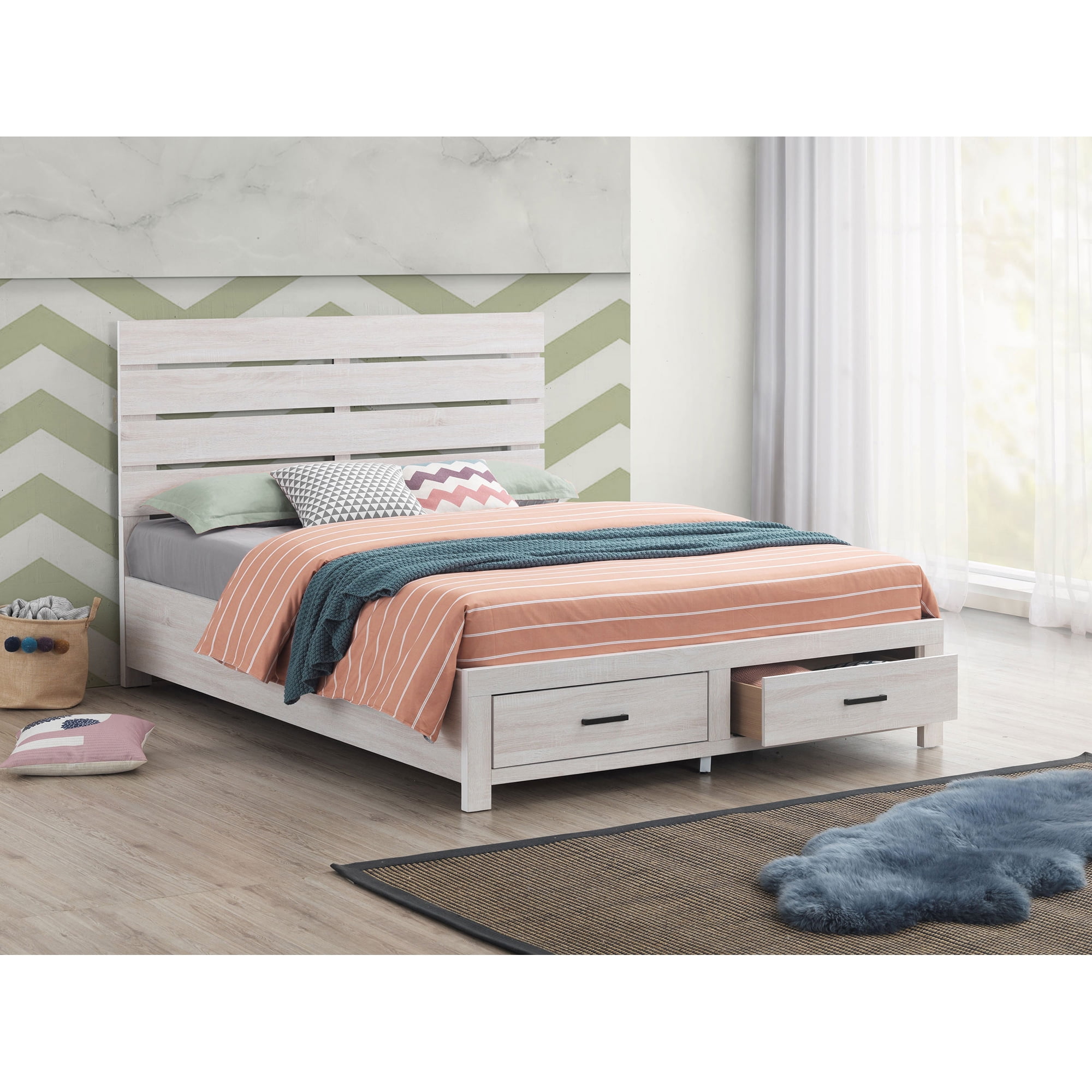 HMYG Geary Coastal White Queen Storage Panel Bed - Walmart.com