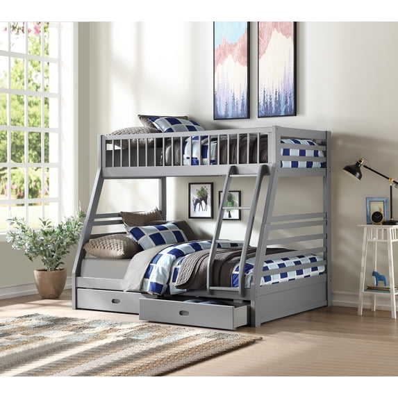 HMYG Gray Finish Twin/Full Bunk Bed W/Storage - Walmart.com