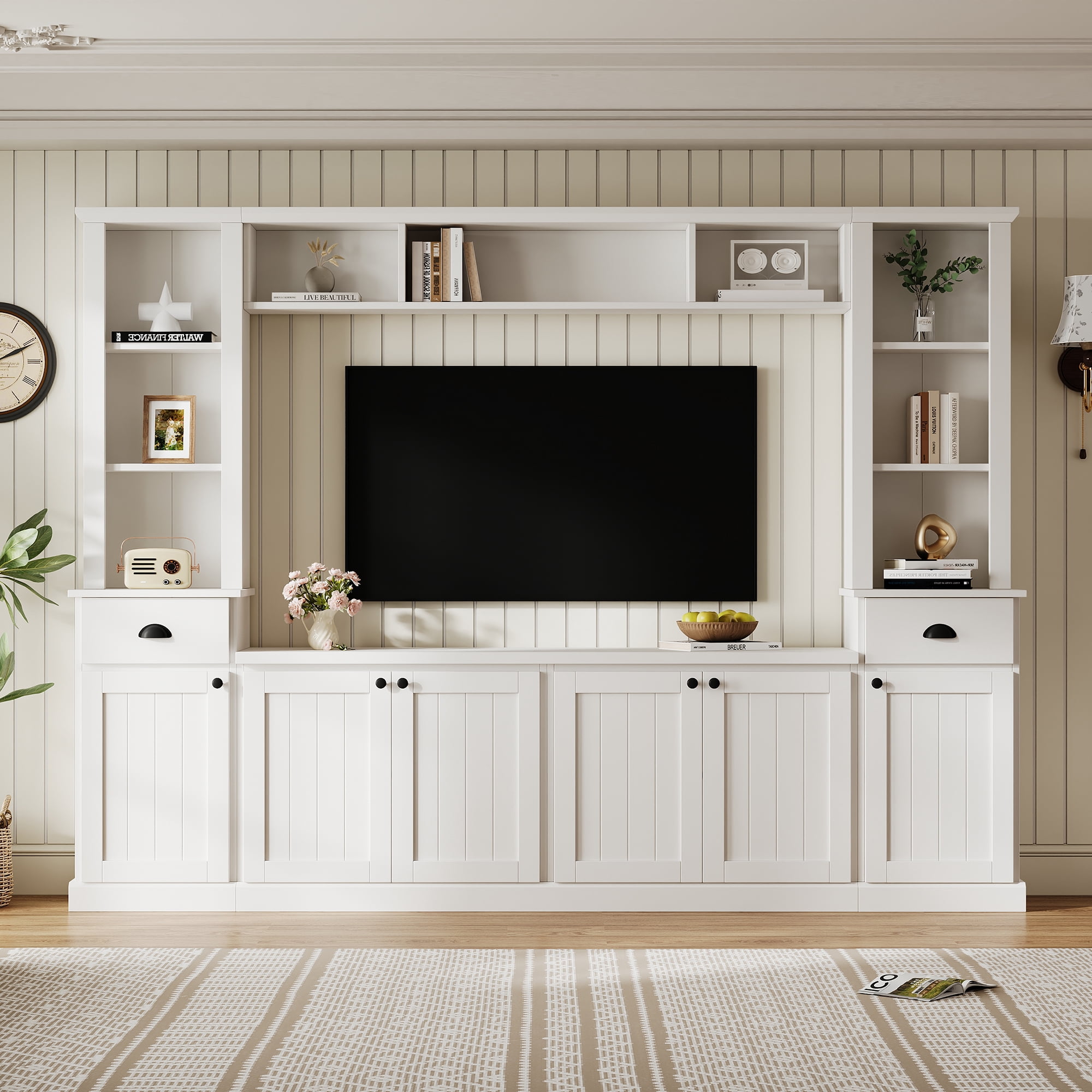 HMYG Minimalist Entertainment Wall Unit Set with Bridge for TV Up to 75 ...