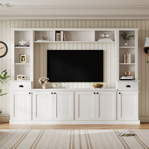 HMYG Minimalist Entertainment Wall Unit Set with Bridge for TV Up to 75 ...