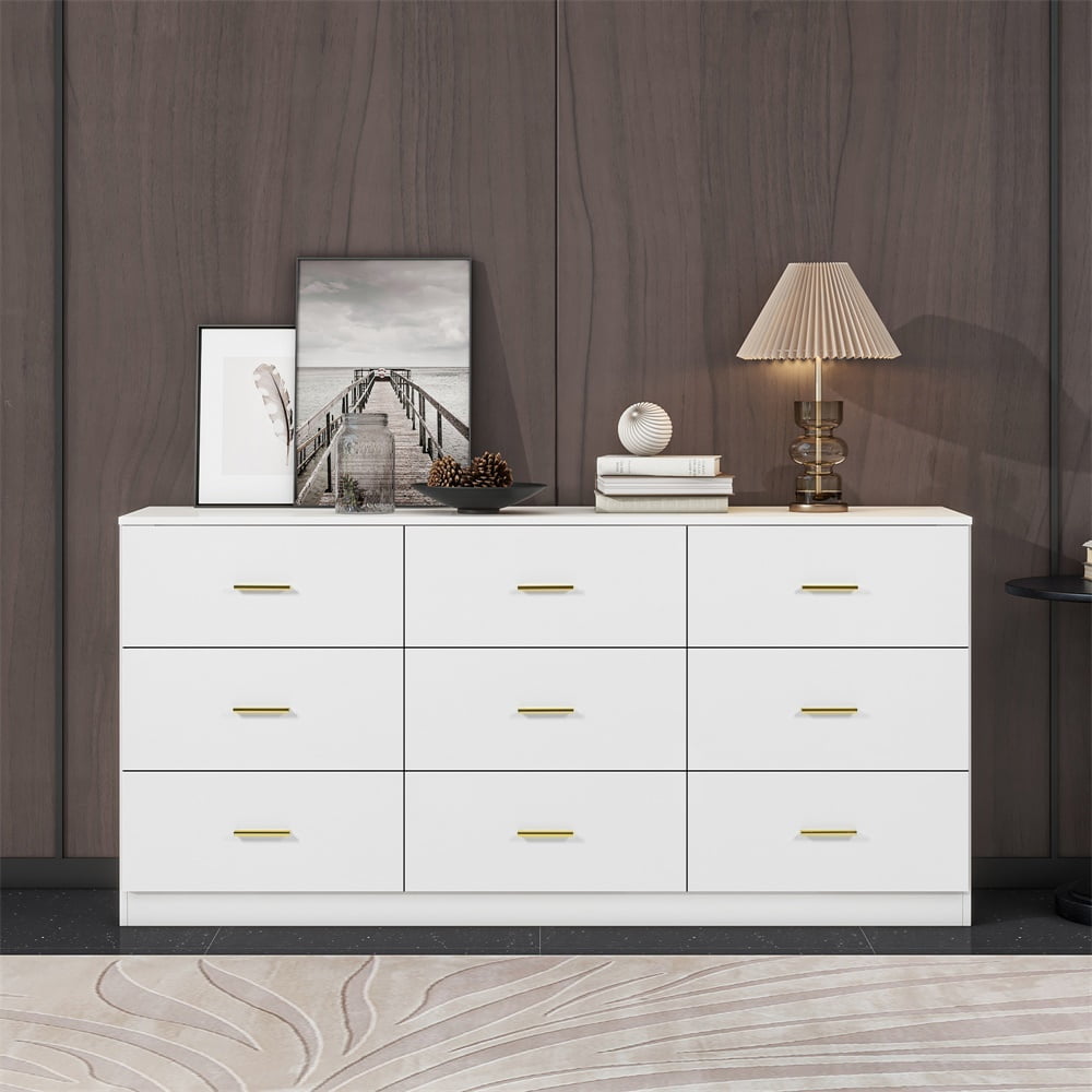 HMYG Modern White 9-Drawer Dresser for Bedroom-Ample Storage Wide Chest ...