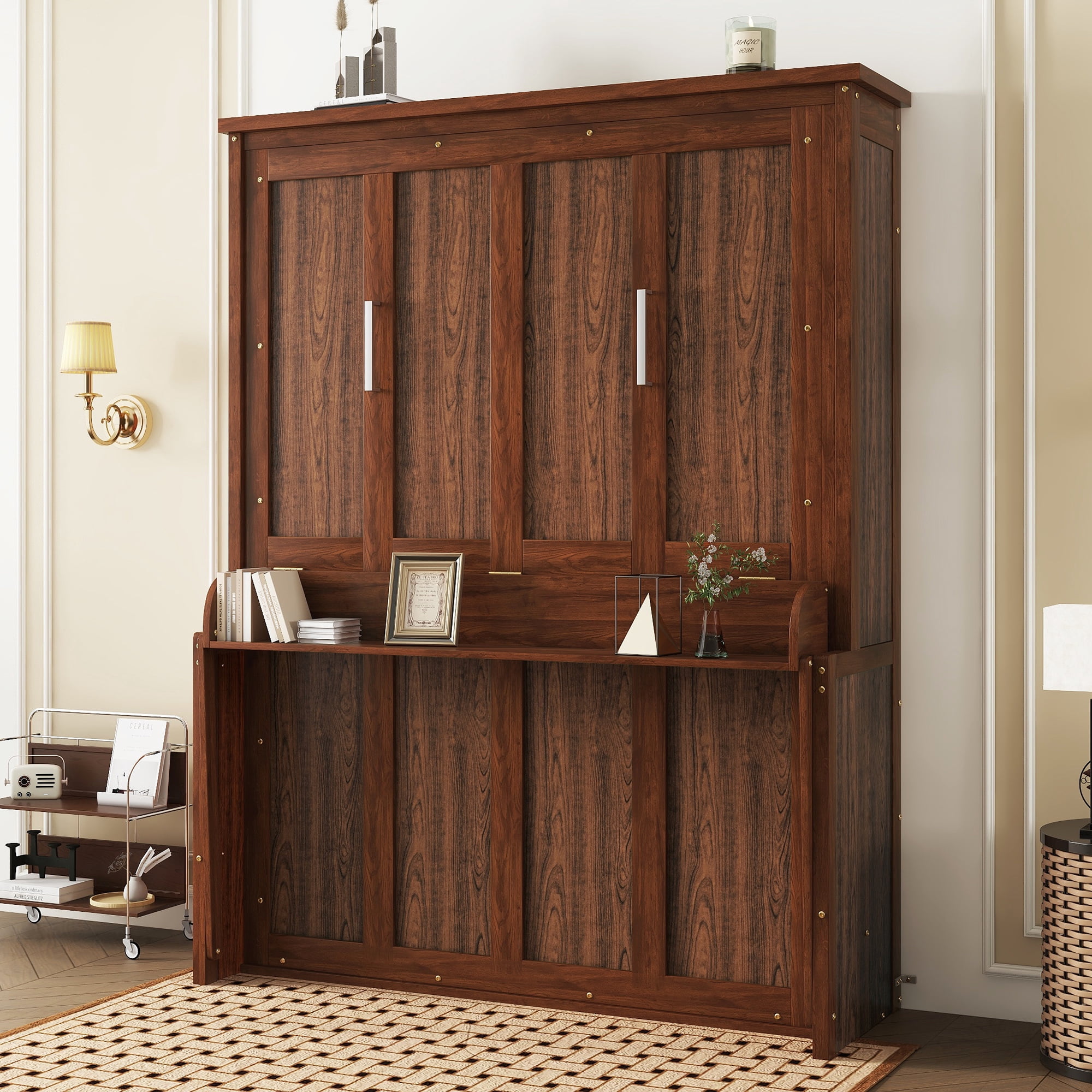 HMYG Queen Size Wood Bed,Space-Saving Hidden Wall Bed,Wall Bed Cabinet ...