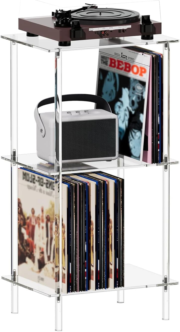 HMYHUM Acrylic Record Player Stand, Turntable Stand with Vinyl Record ...