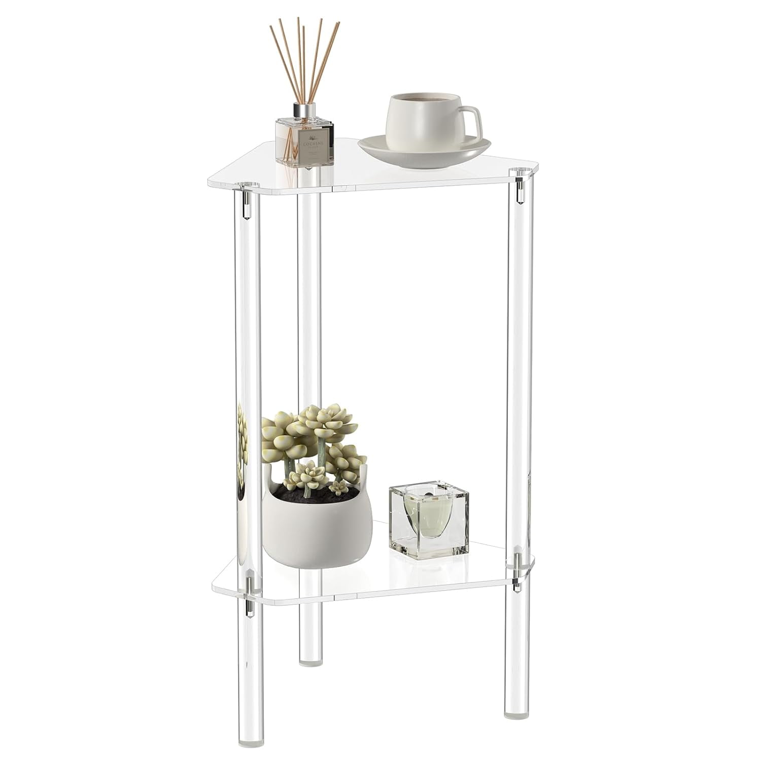 HMYHUM Clear Acrylic Triangle End Table Corner Side Table for Small ...