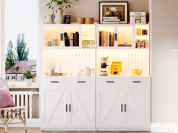 HNEBC 64" Farmhouse Kitchen Pantry with Auto Sensor LED,Storage ...