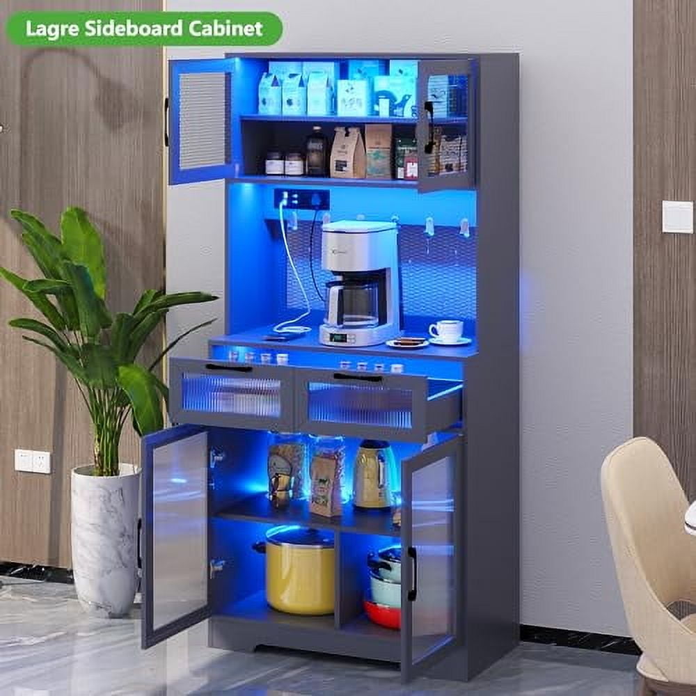 HNEBC 67" Kitchen Storage Cabinet with Power Outlet & USB Ports, LED ...