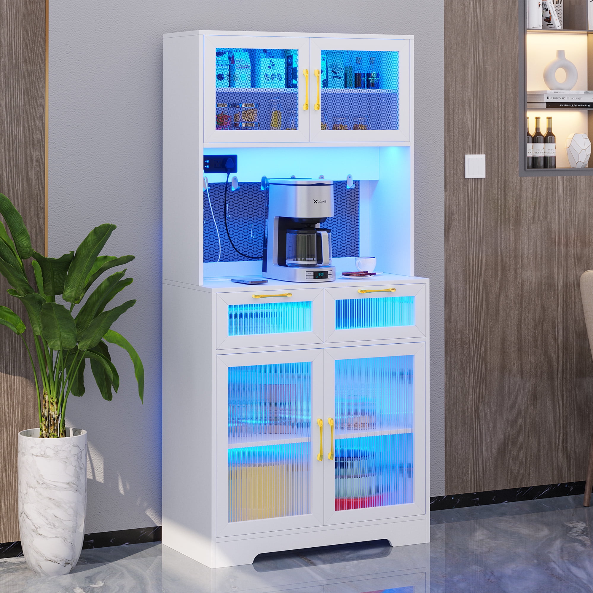 HNEBC 67" LED Sideboard Buffet Cabinet with Power Outlet and Storage ...