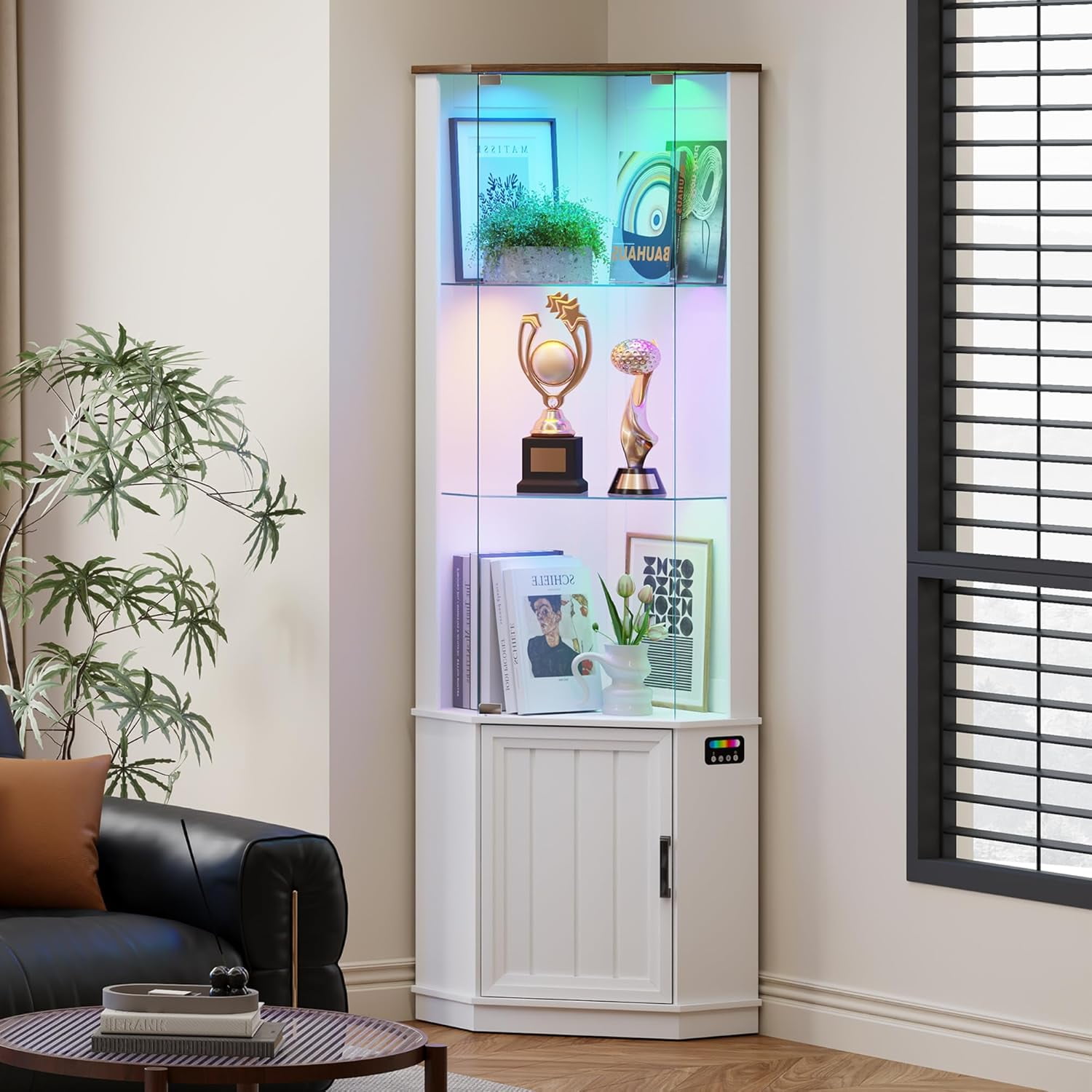 HNEBC 69" Tall Curio Display Cabinet with Glass Door and Movable ...
