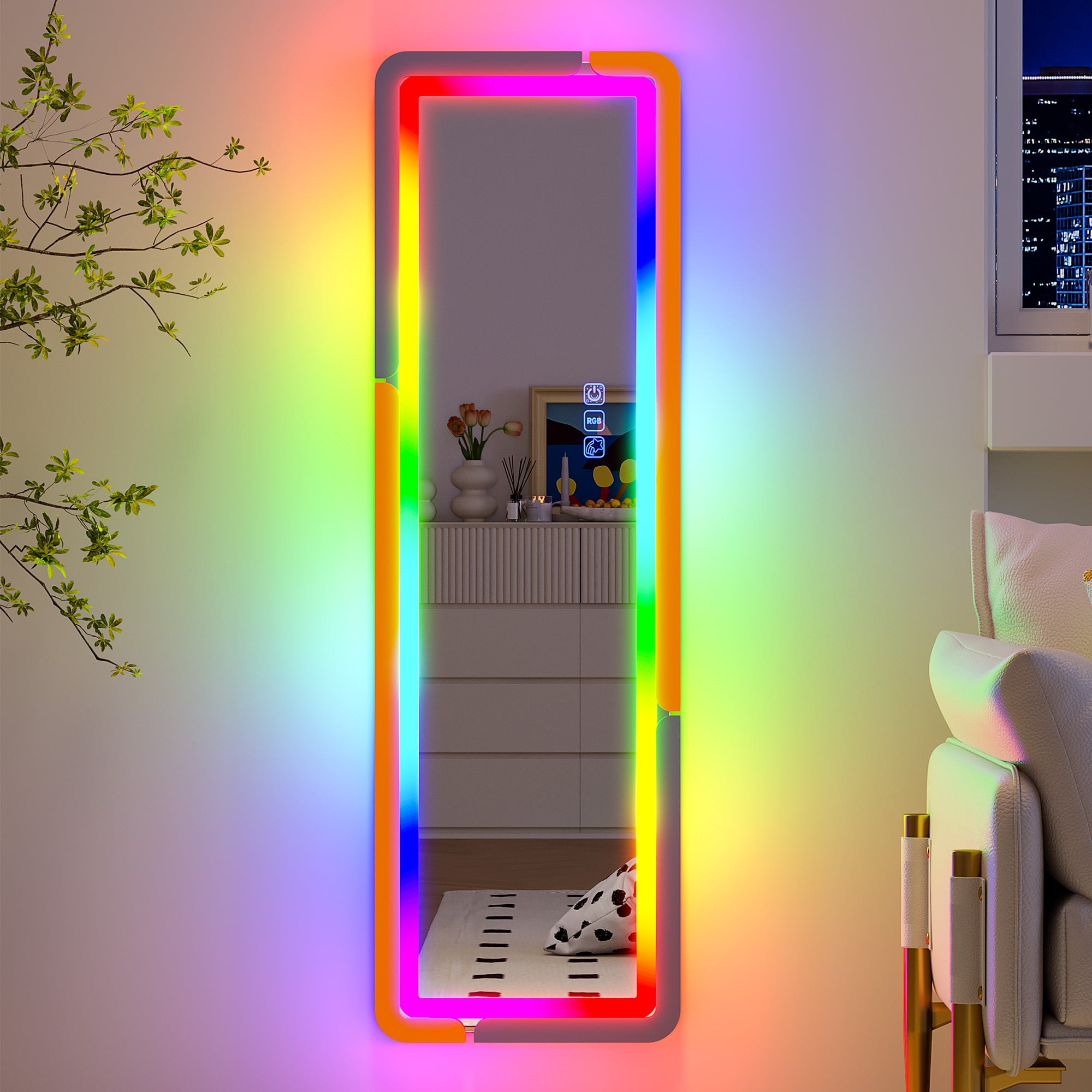 HNEBC LED Full Length Mirror, RGB Full Body Mirror with Lights，47x16 ...