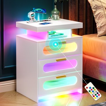Hommpa 2 Drawer Nightstands with Modern RGB LED Light for Bedroom, High ...