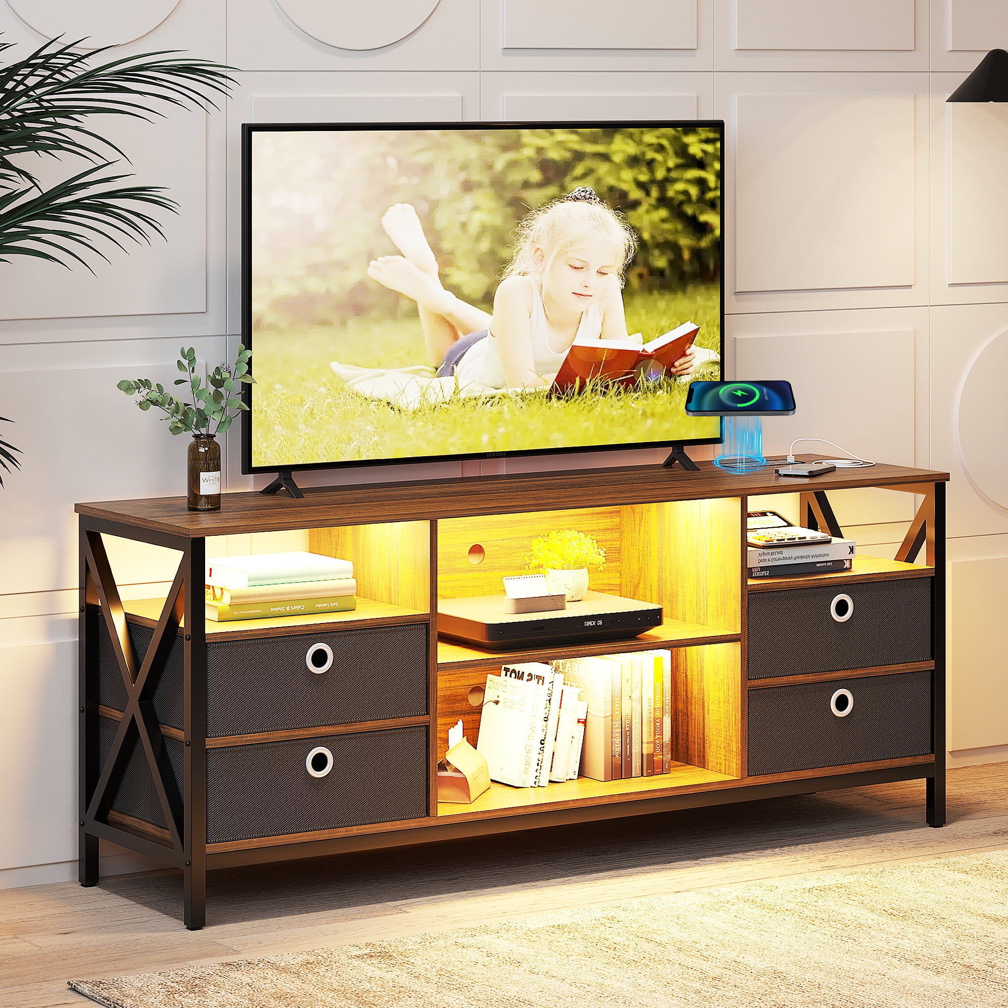 HNEBC LED TV Stands for 65+ Inch TV, Television Stands with Wireless ...