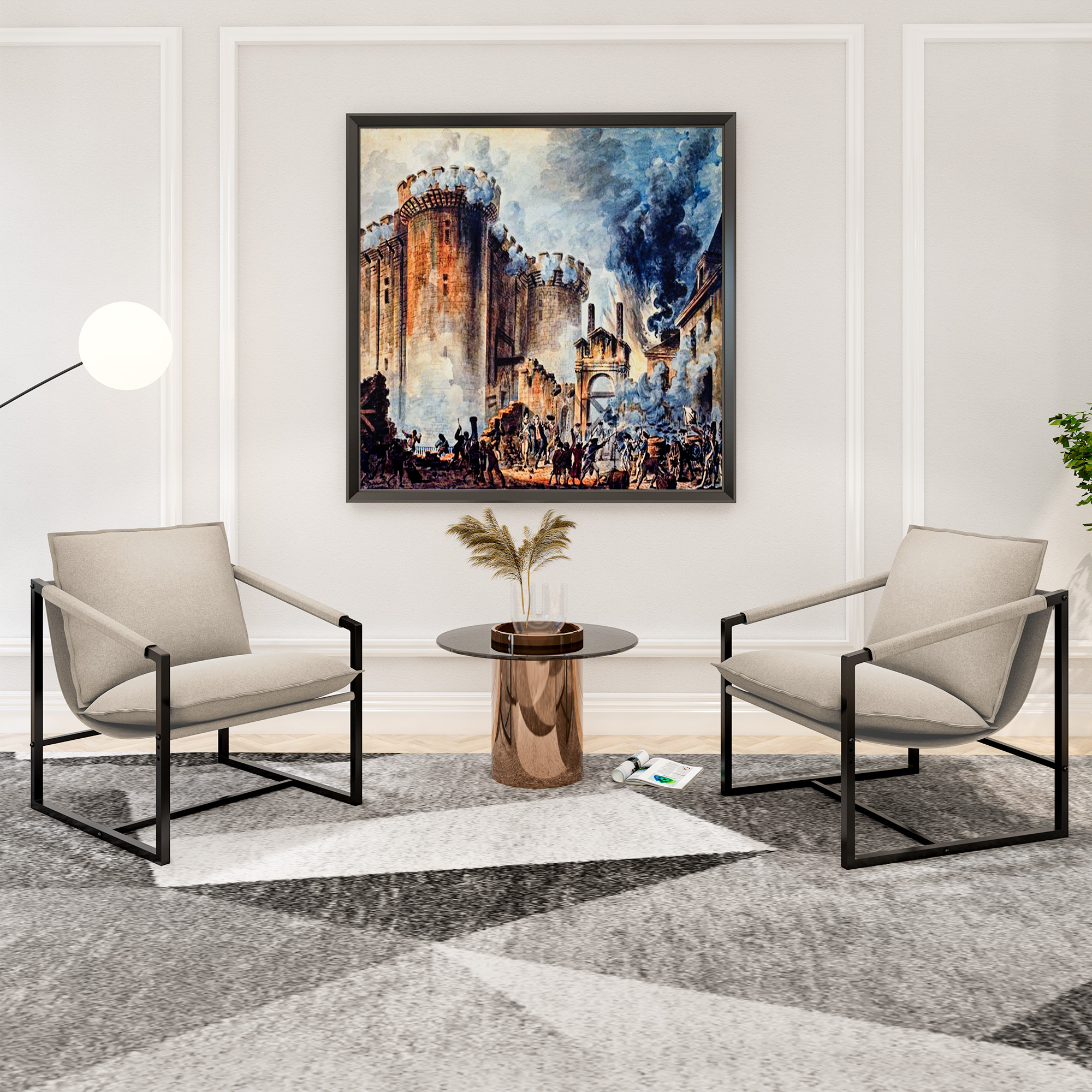 HNEBC Modern Sling Accent Chair Set of 2 with Removable Cushions, Metal ...