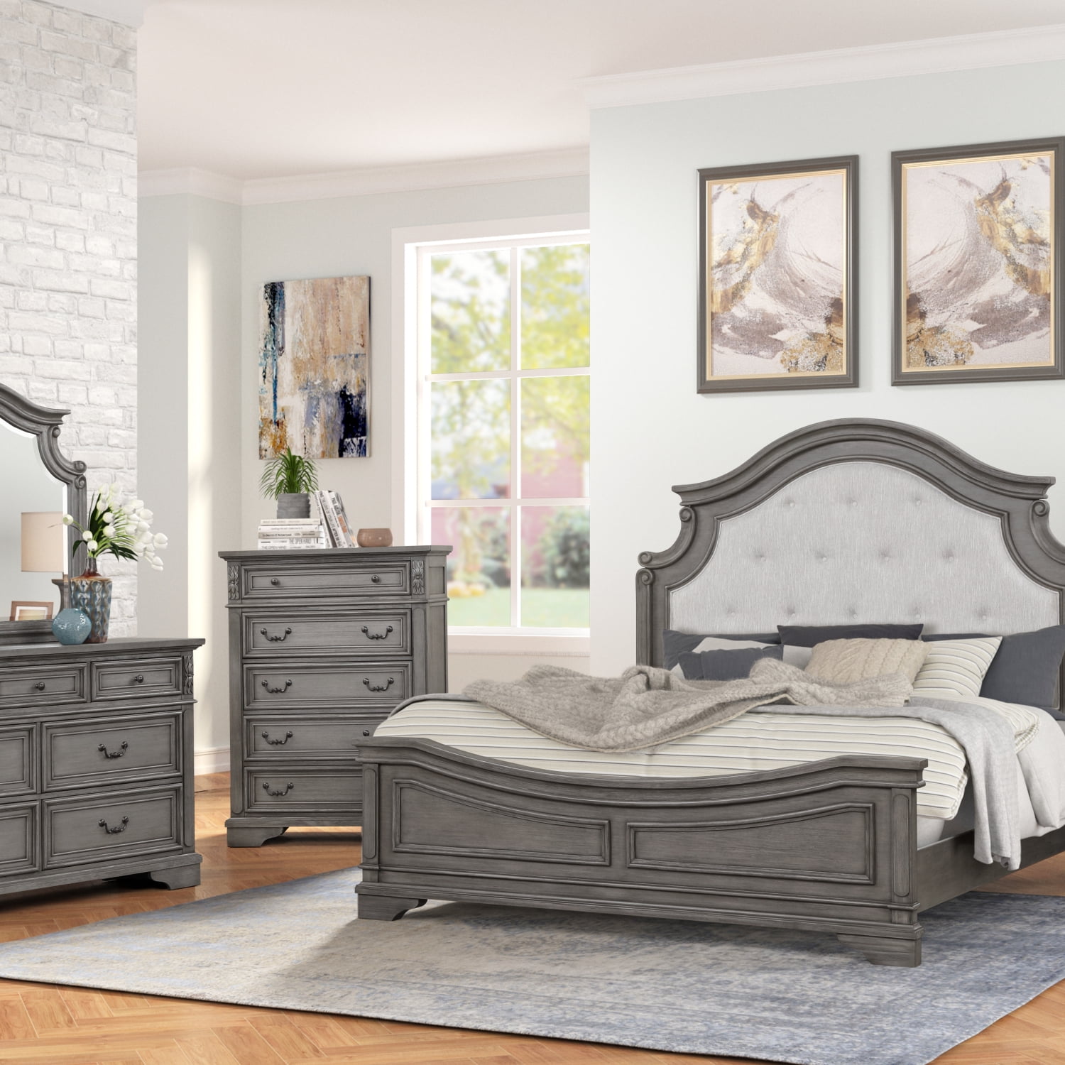 HNGKNG Grace Traditional Style King 5 Pc Bedroom Set Made with Wood in ...