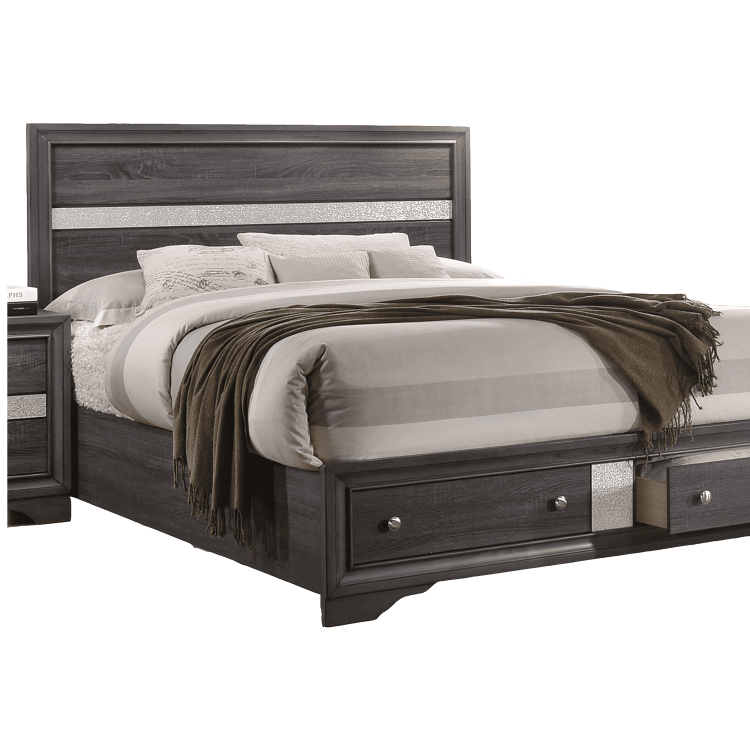 HNGKNG Matrix Traditional Queen Size Storage Bed made with Wood in Gray ...