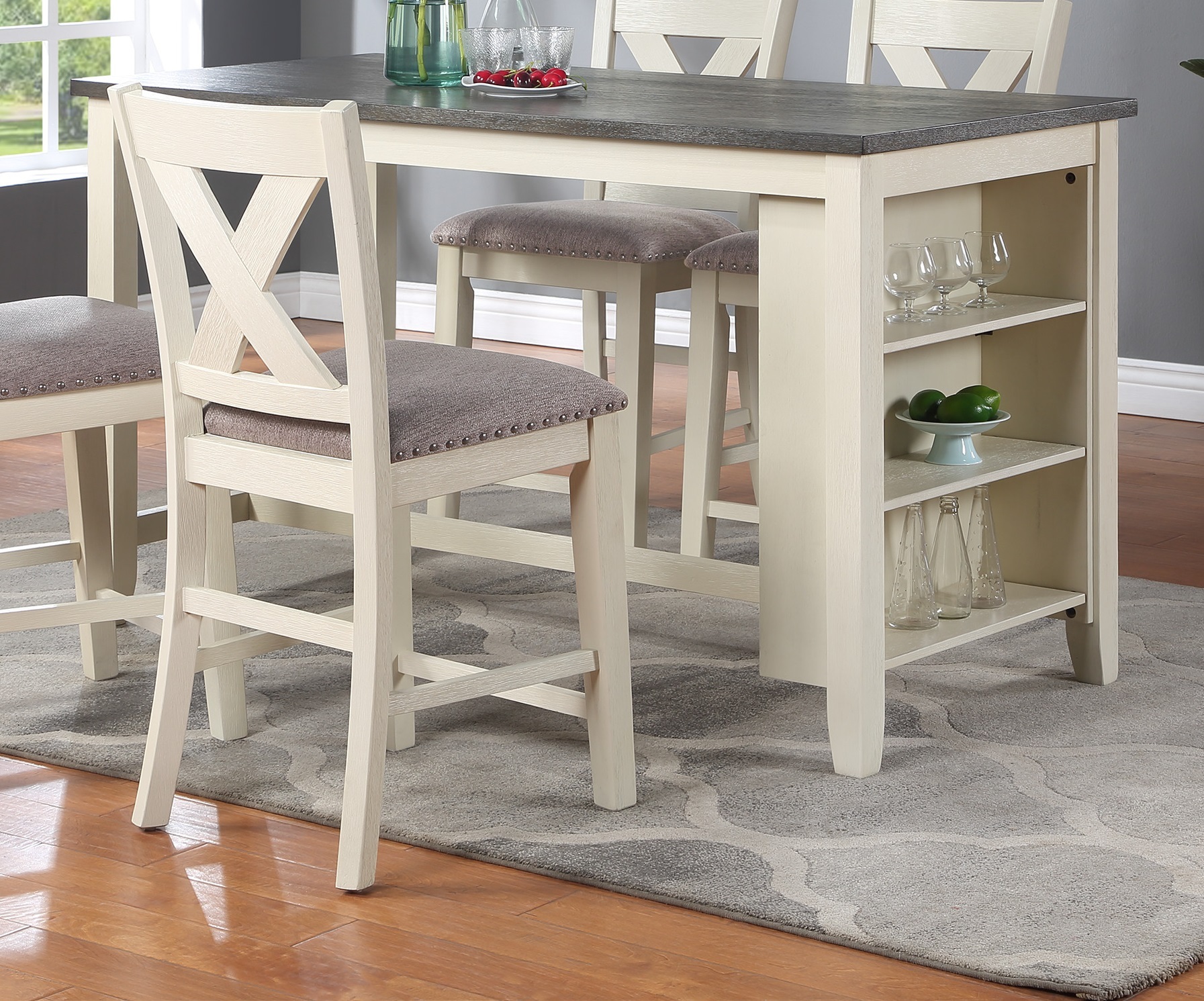 HNGKNG Modern Casual 1pc Counter Height High Dining Table w Storage ...