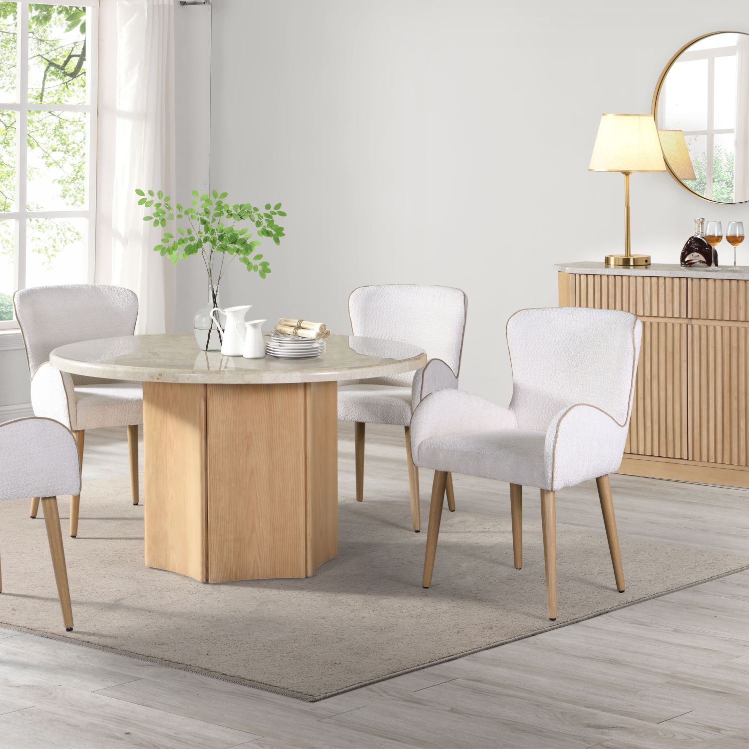 HNGKNG Qwin Natural Marble Top & Oak Finish Round Dining Table - Walmart.com