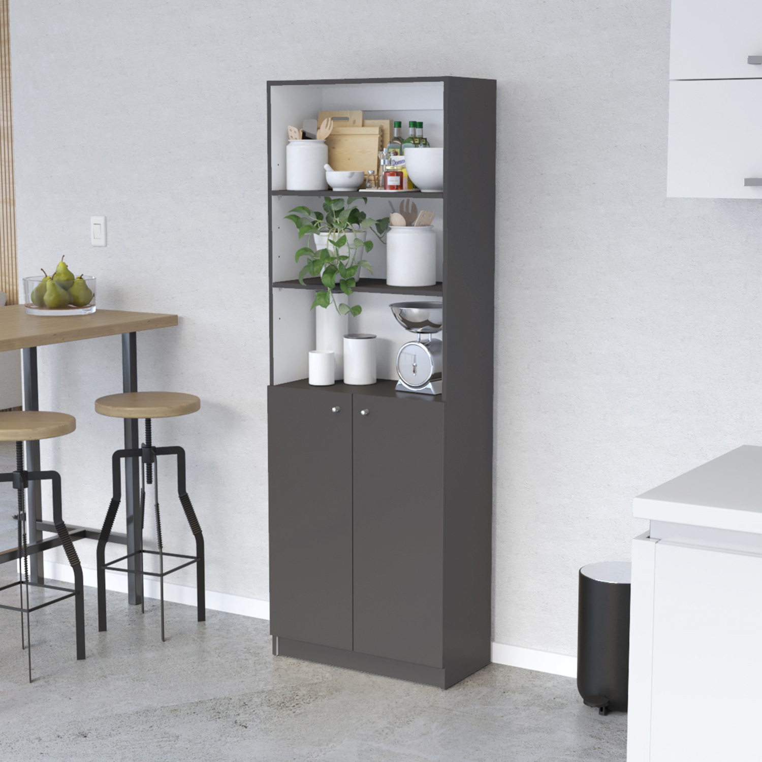 HNGKNG Sutton 2-Door Bookcase Storage with Multi-Level Shelves and ...