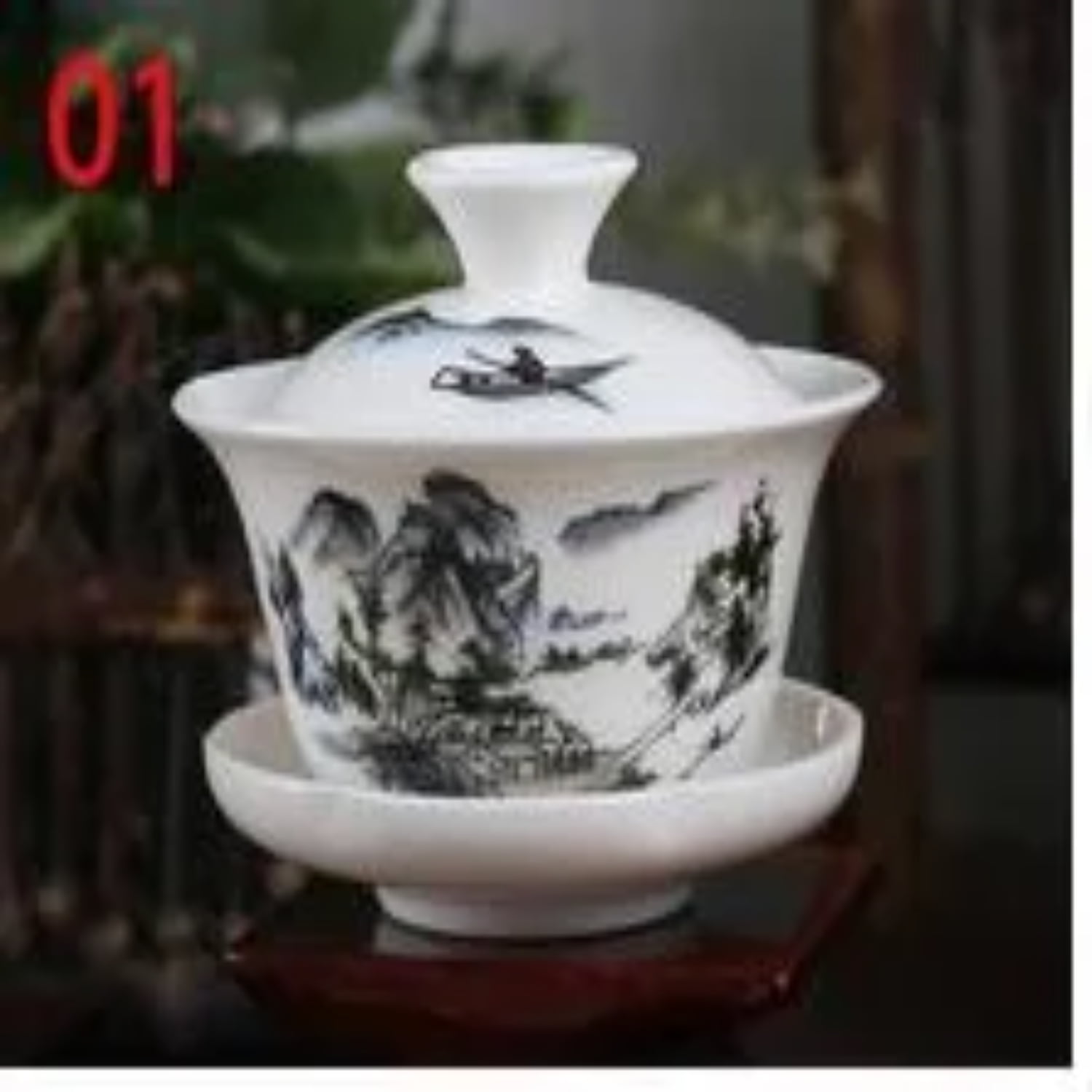 HNGMEI Traditional Chinese Dehua Gai Wan Tea Set with Elegant Bone ...