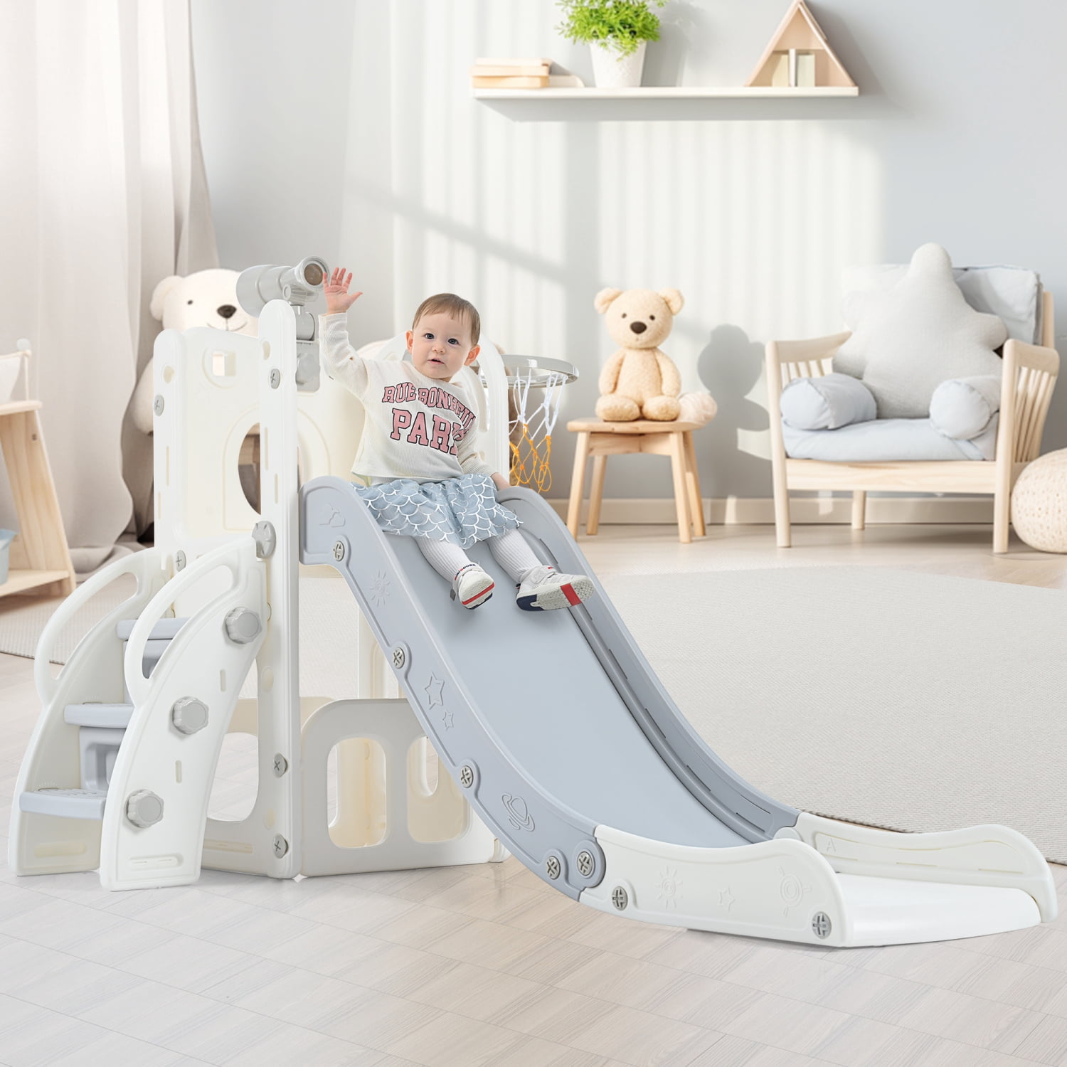 HNGMTNG 5-1 Toddler Slide Set Freestanding Spaceship Set with Slide ...