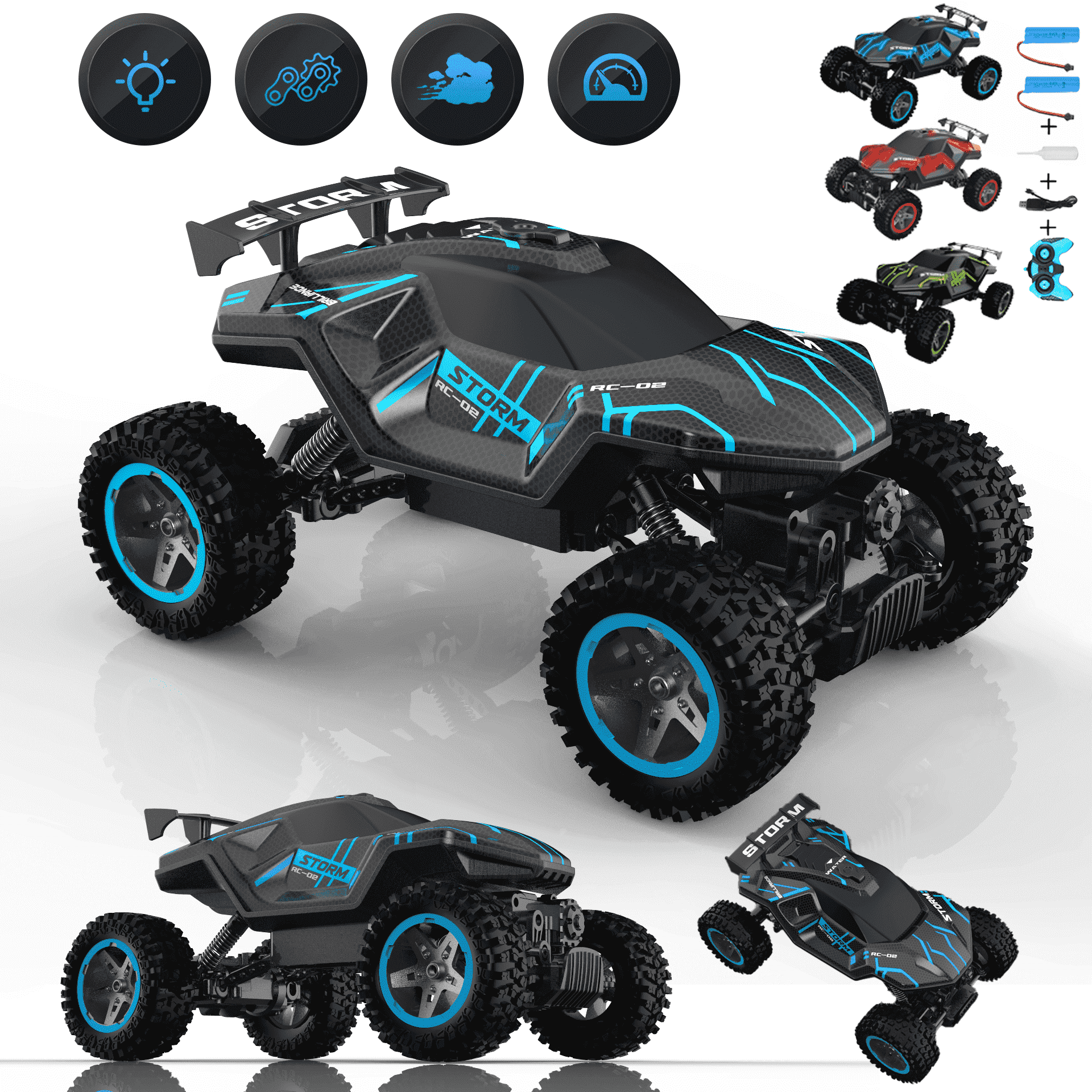 HNH 1:16 RC Car, Remote Control Monster Truck, 4WD Off-Road, Lights ...