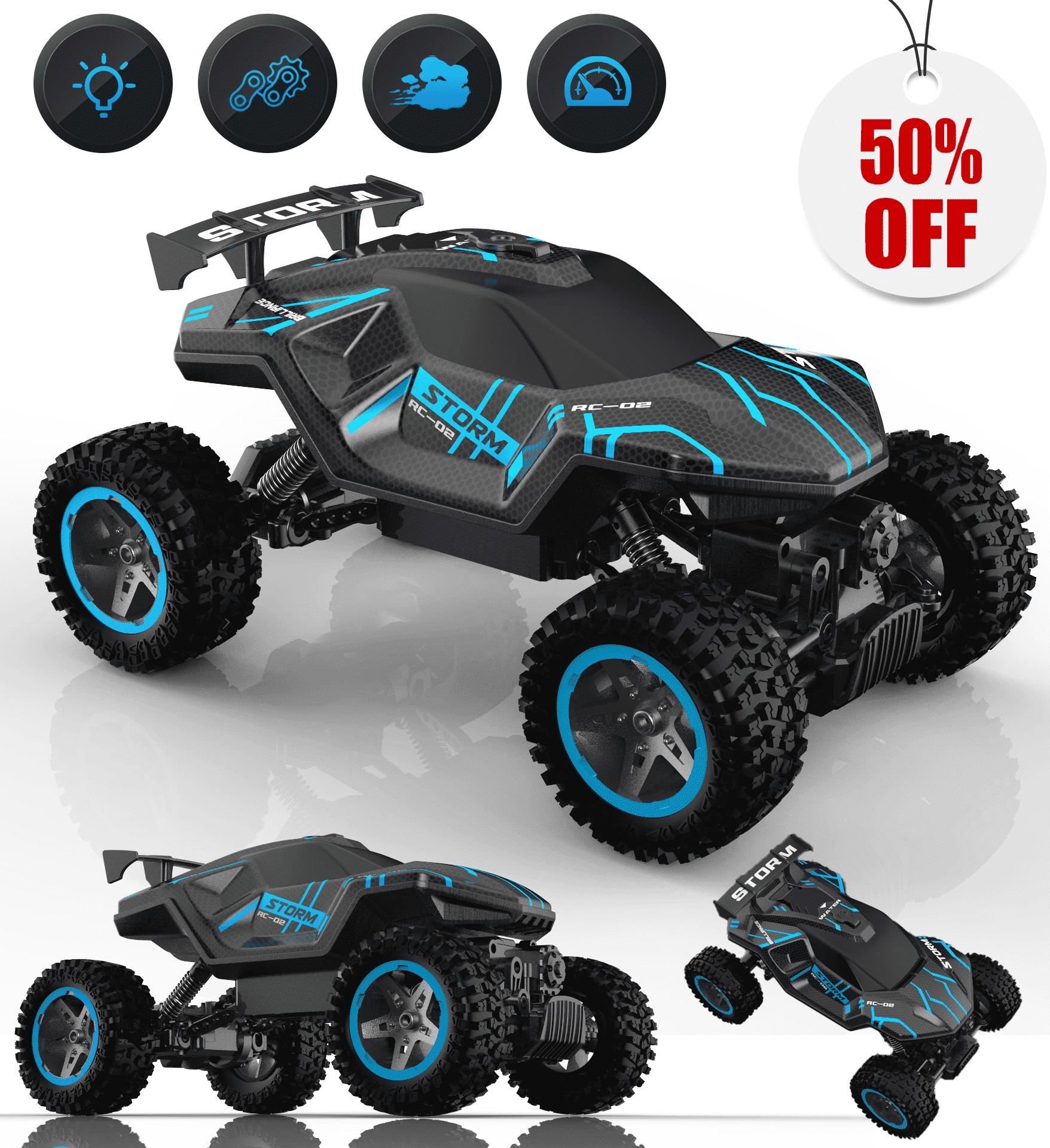 HNH 1:16 RC Car, Remote Control Monster Truck, 4WD Off-Road, Lights ...