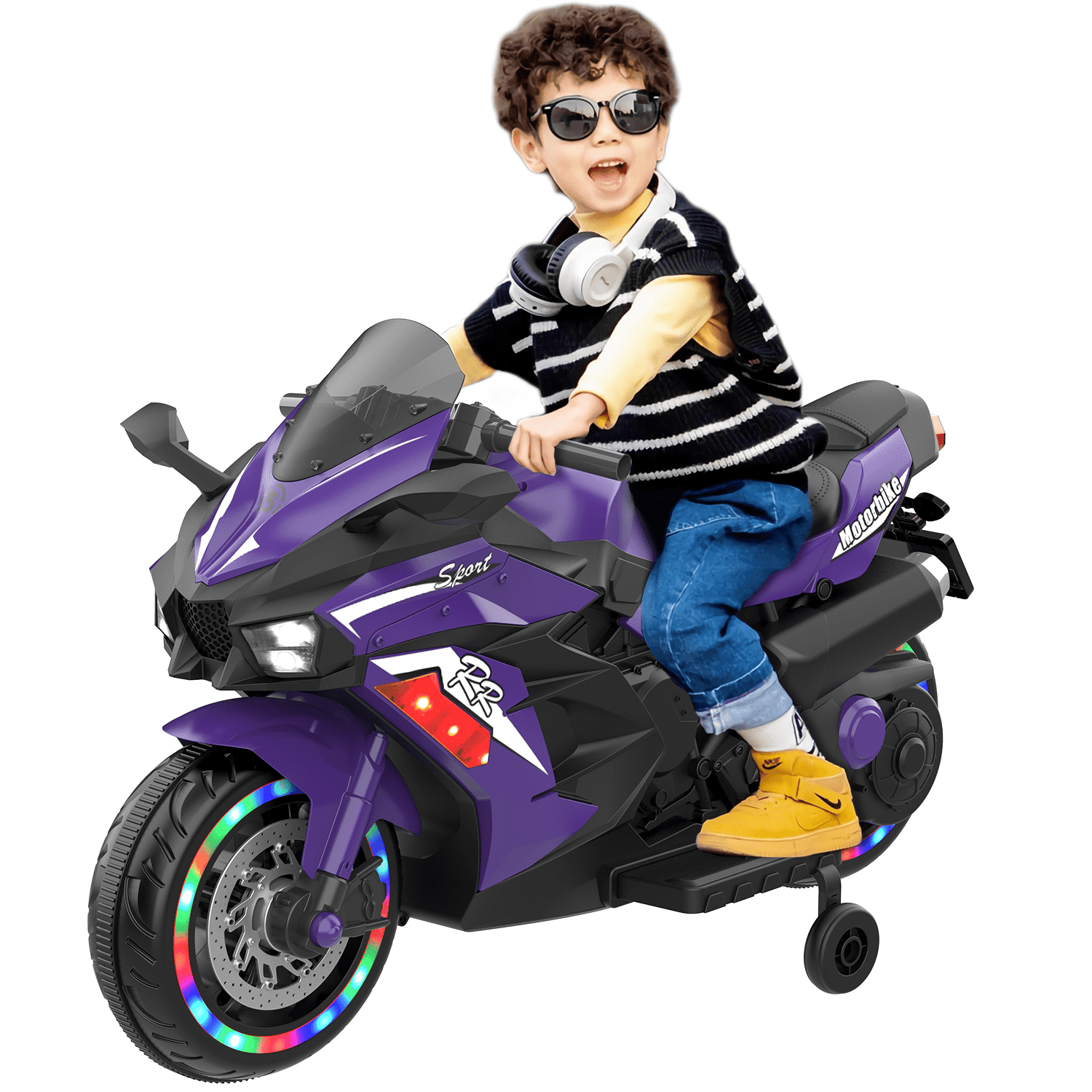 HNH 12V Kids Ride on Motorcycle, Electric Kids Motorcycle with Training ...