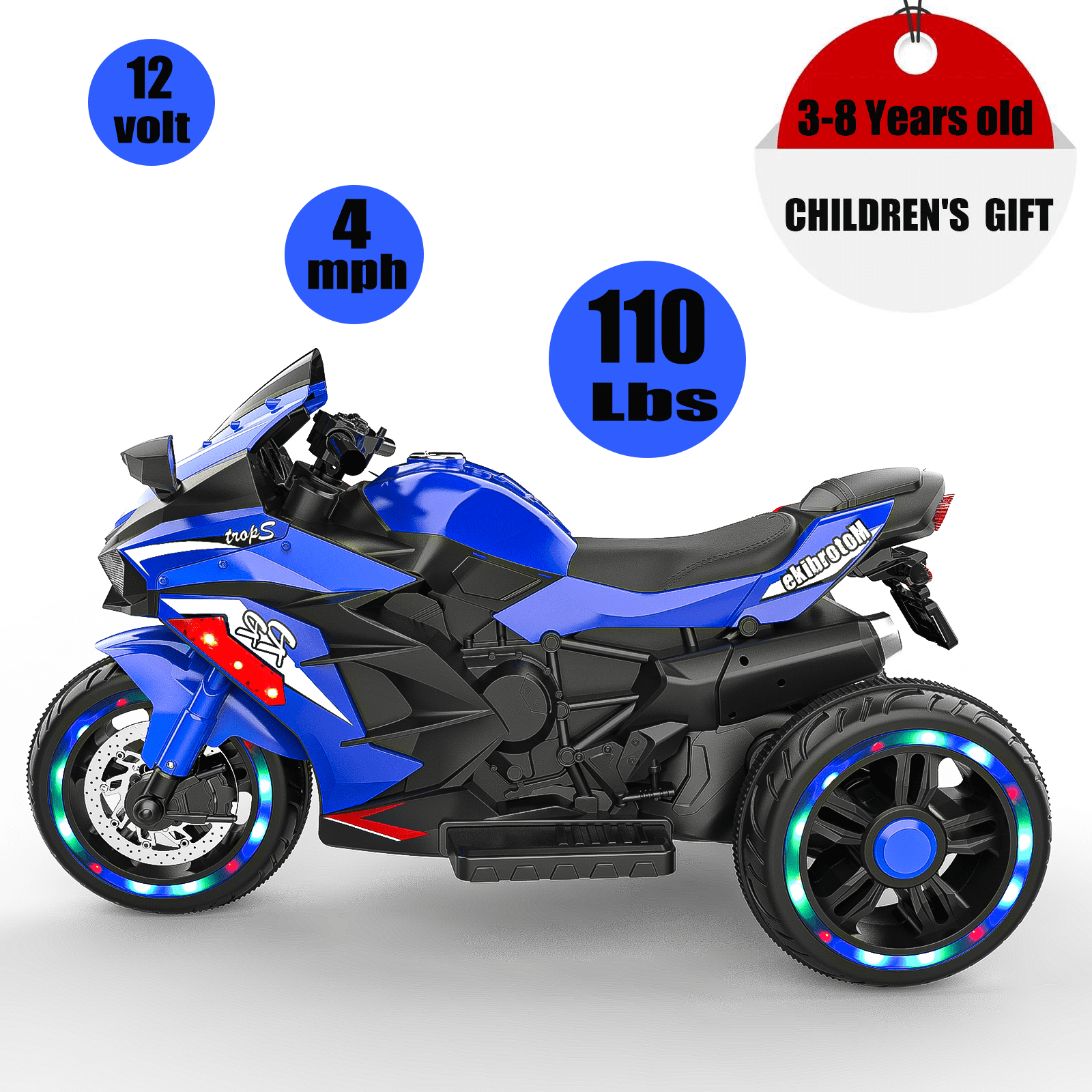 HNH 12V Kids Motorcycle Toys, 4MPH Electric Motorcycle for Kids Battery Powered Ride On Dirt ...
