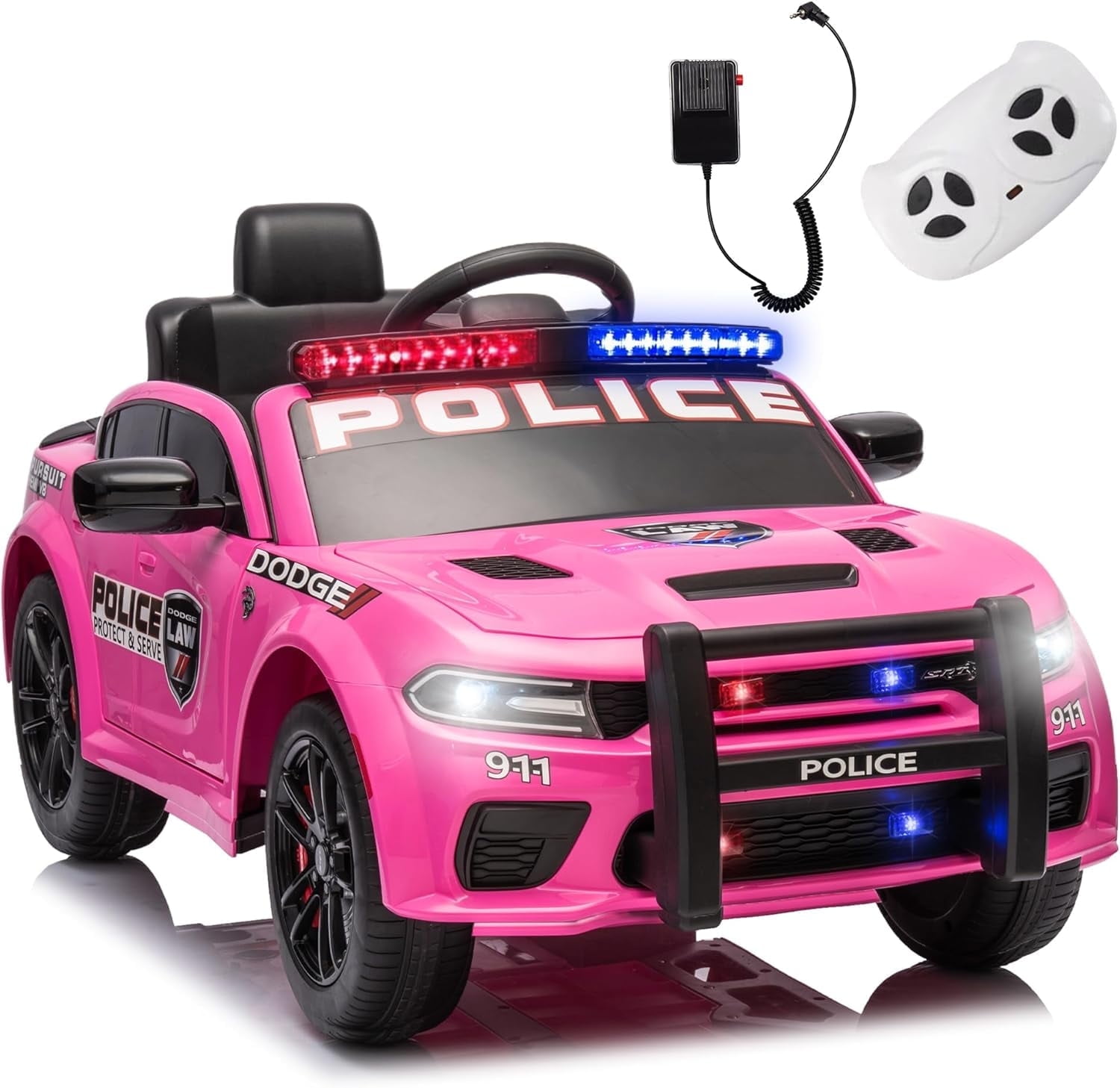 HNH 12V 7Ah Licensed Dodge Police Car, Kids Electric Car Ride-on with ...